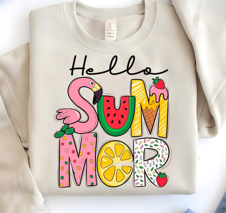 Hello Summer Doodle Shirt, Summer Shirt, Summer Shirt Design, Summer ...