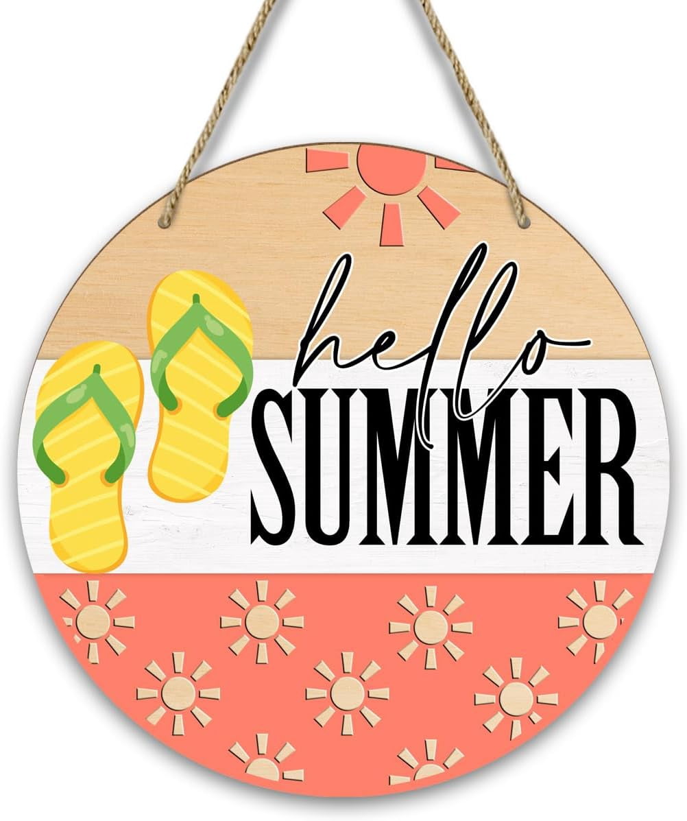 Hello Summer Door Decor Sign Beach House Sunshine Summer Decorations ...