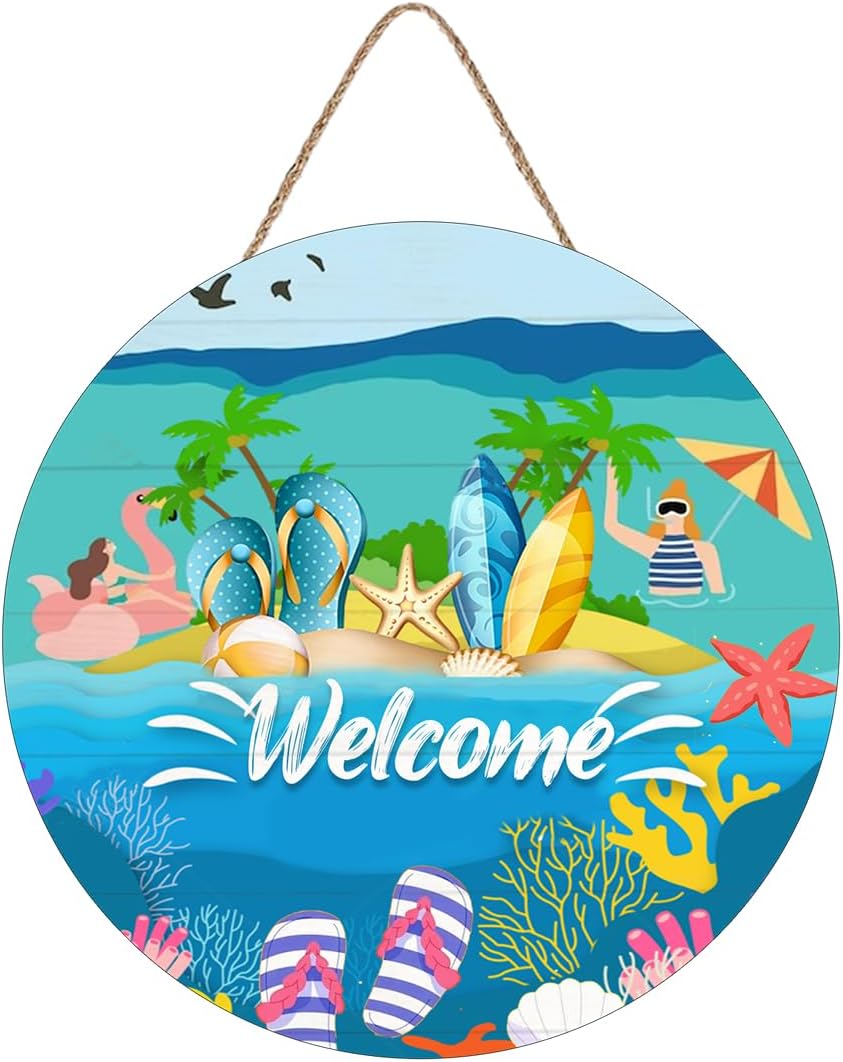 Hello Summer Door Sign Summer Welcome Door Sign Summer Beach Themed ...