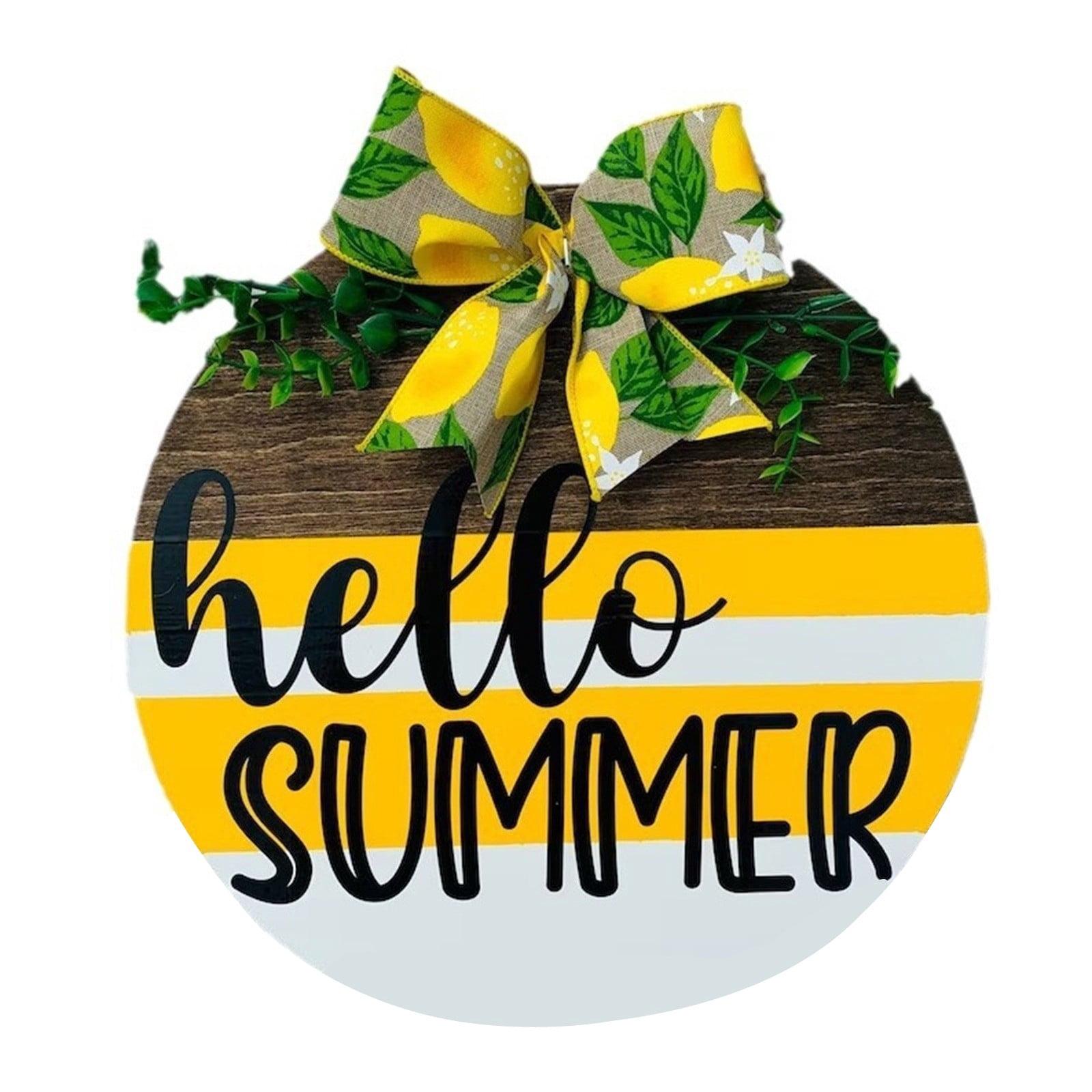 Hello Summer Door Sign with Lemon Bow, Rustic Wooden Hanging Decoration ...