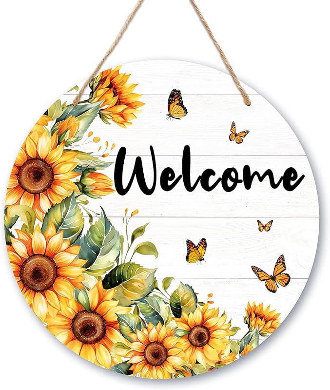 Hello Summer Door Signs Beach Flip Flops Round Wooden Sign for Front ...