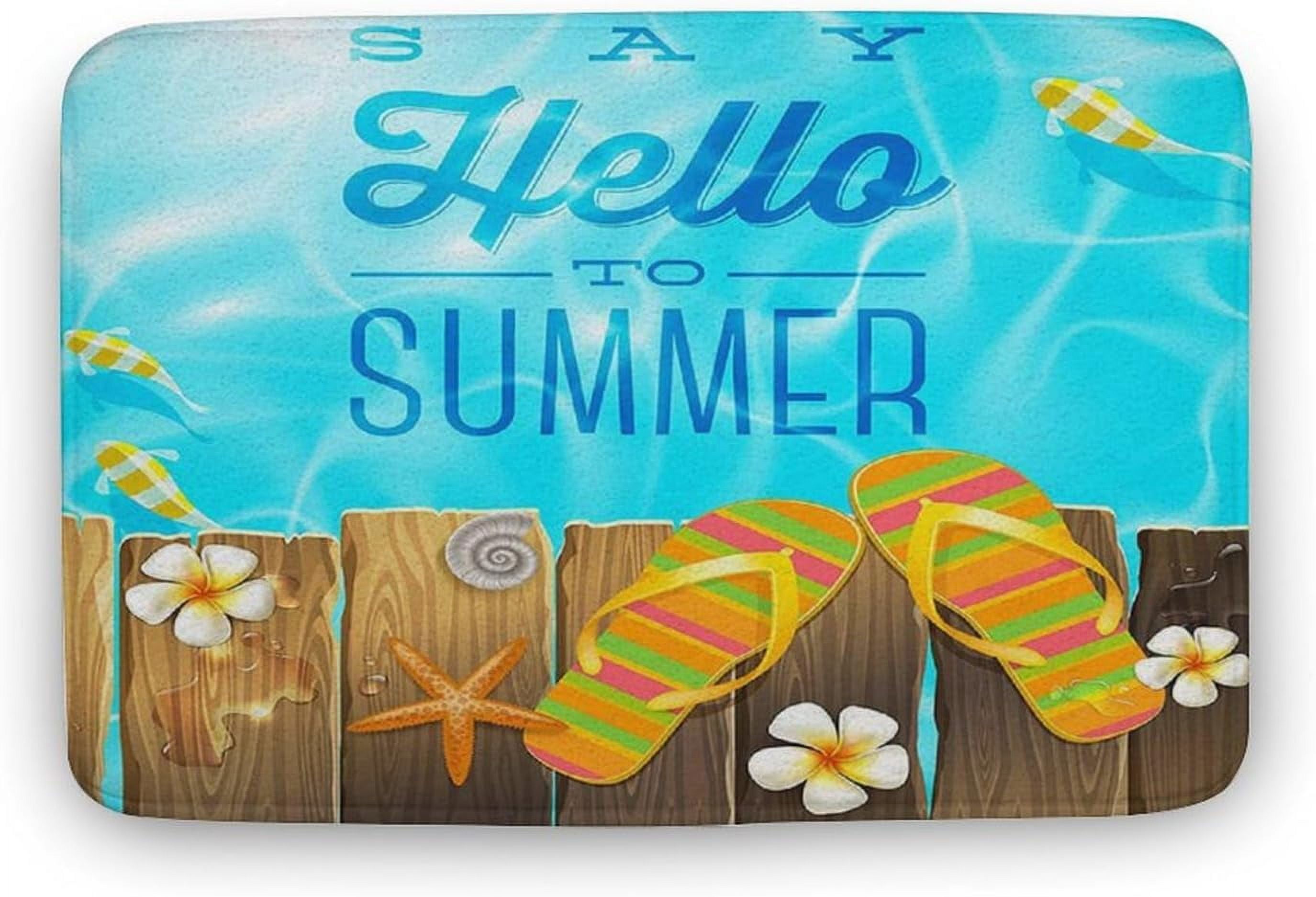 Hello Summer Doormat Tropical Ocean Starfish Slippers Spring Floral ...