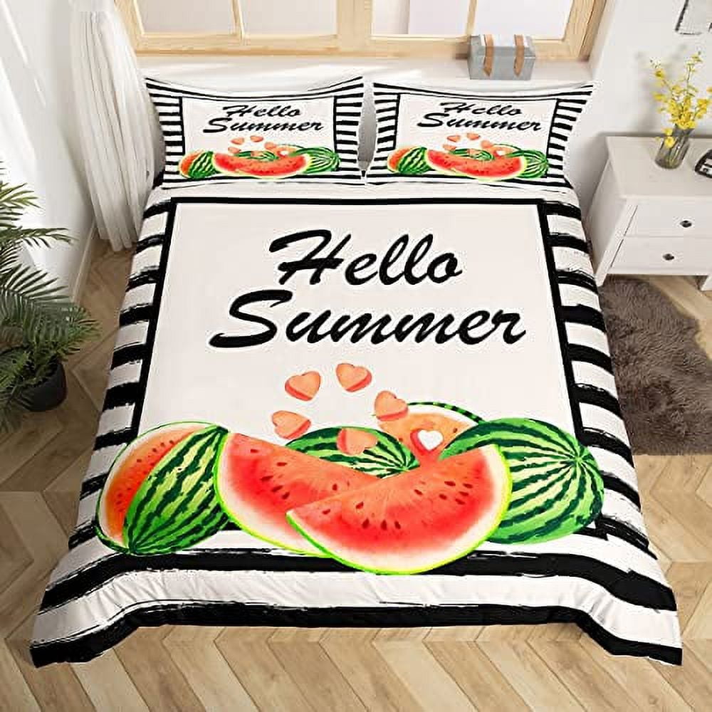 Hello Summer Duvet Cover Set Watercolor Watermelon Fruits Bedding Set ...