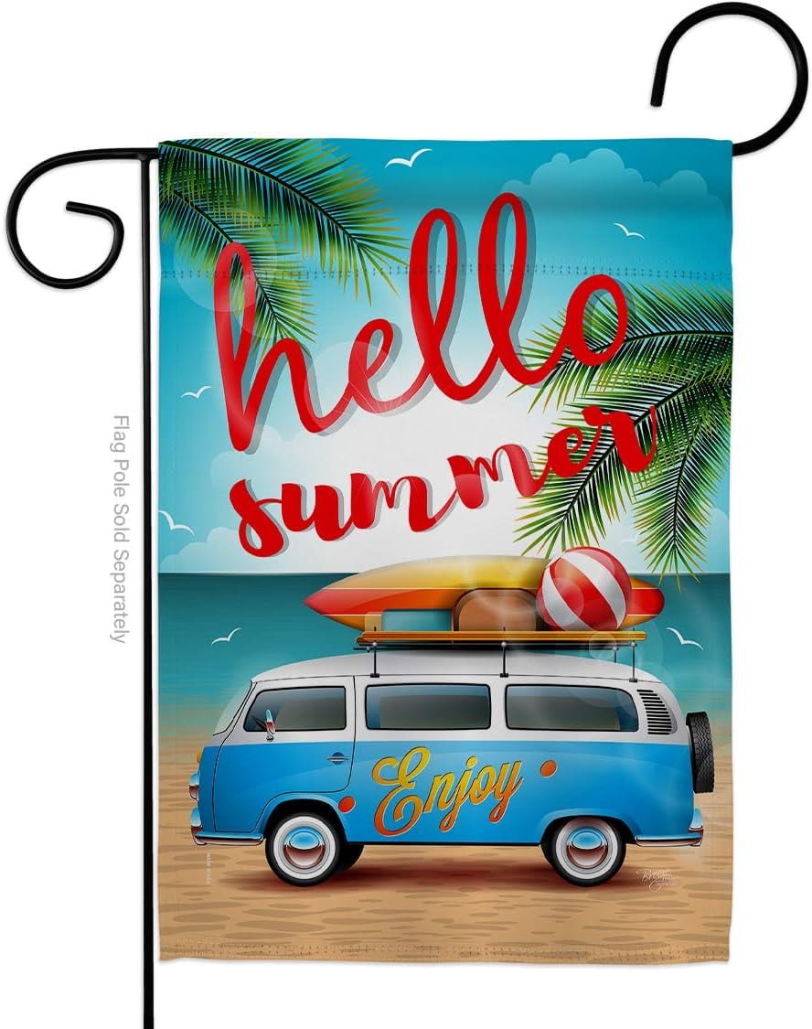 Hello Summer Enjoy Bus Garden Flag Summertime Fun and Sun Beach Pool ...