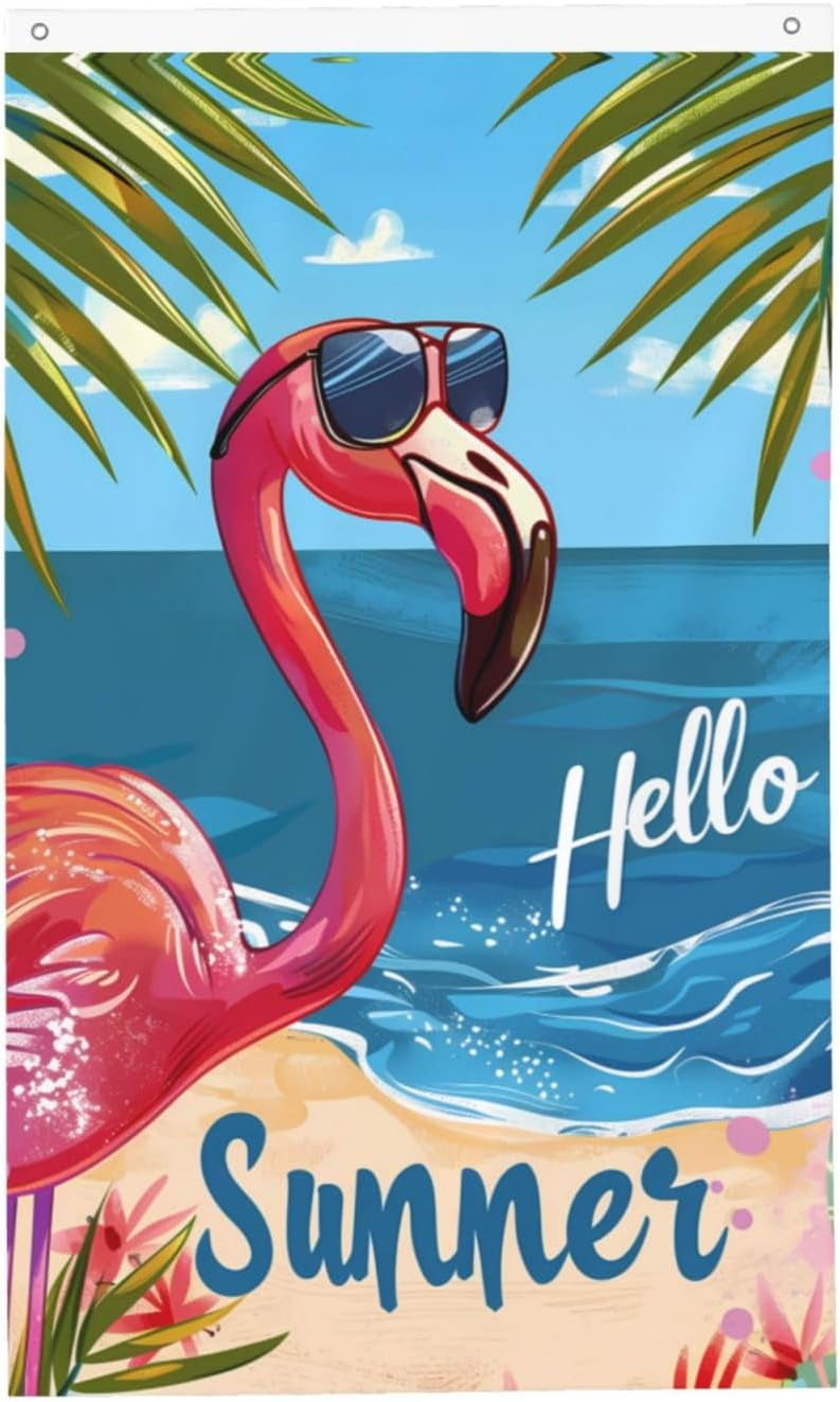 Hello Summer Flamingo 2x3 ft Flag Sea Beach Vertical Banner with ...