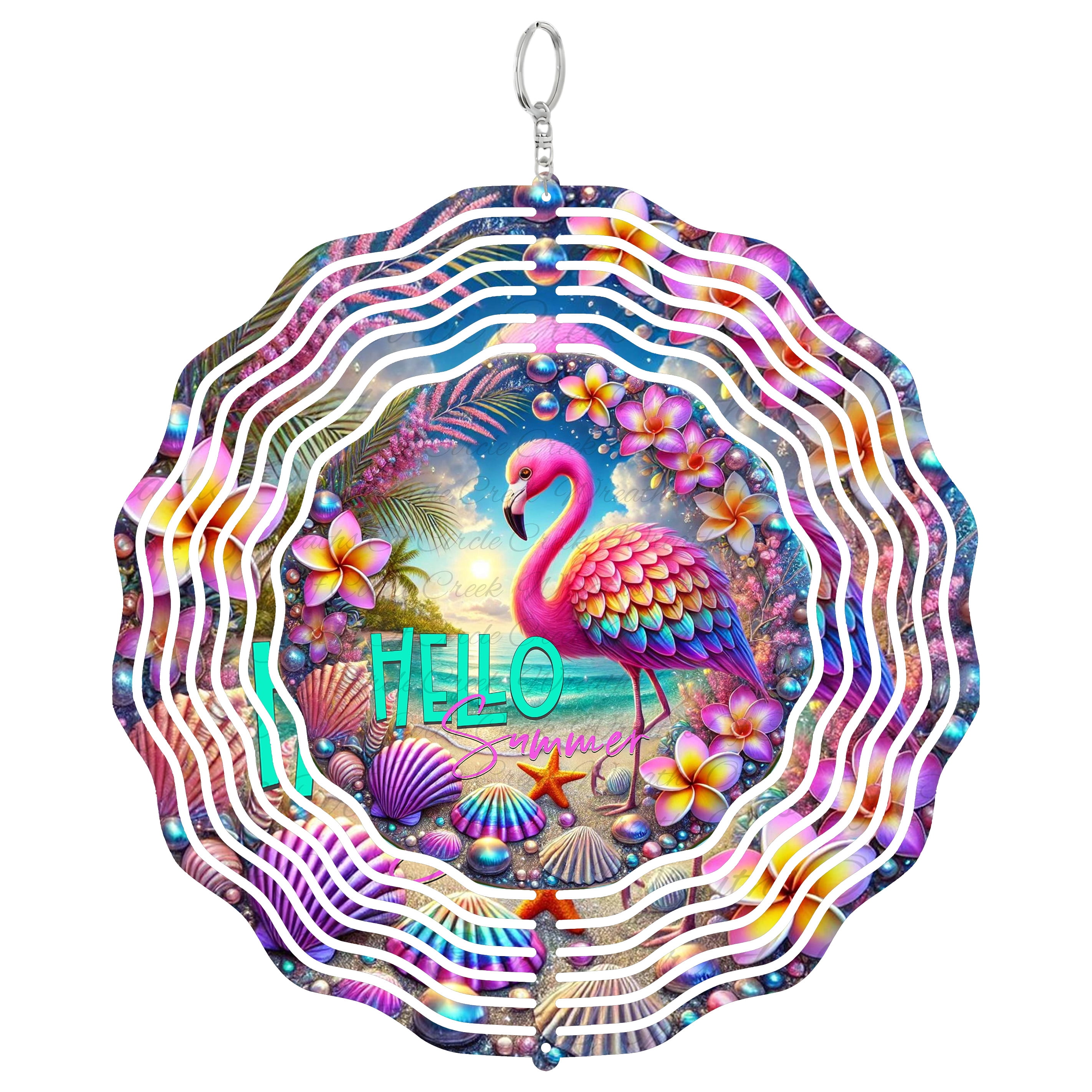 Hello Summer Flamingo 3D Wind Spinner, UV Printed Tinplate Hanging ...