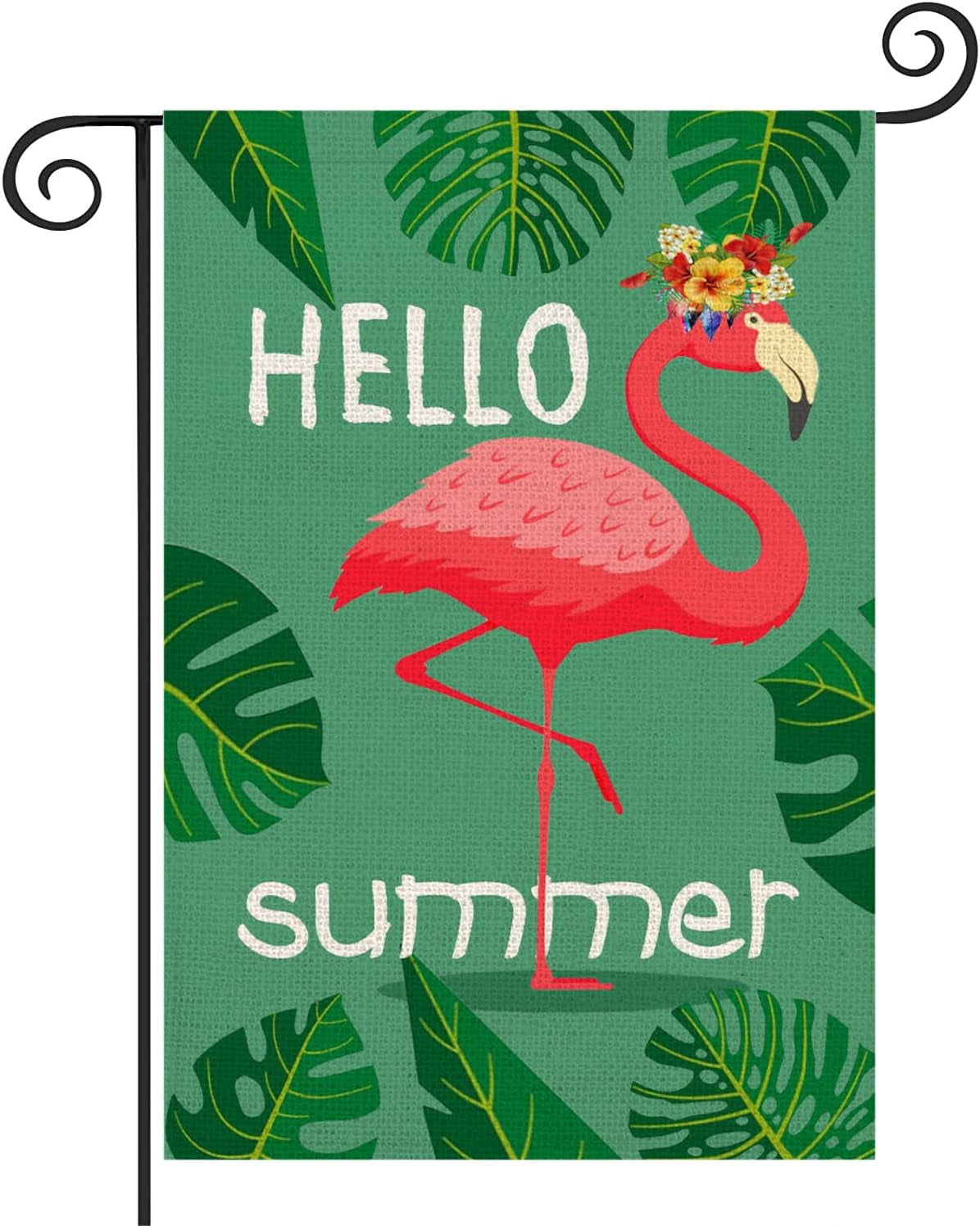 Hello Summer Flamingo Garden Flag Vertical Double Sided Red Green ...