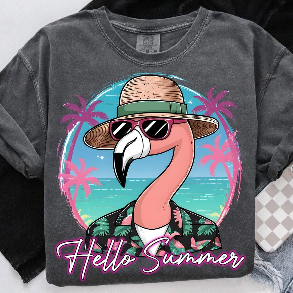 Hello Summer Flamingo Shirt, Filamingo Shirt, Palm Shirt, Girly Summer ...