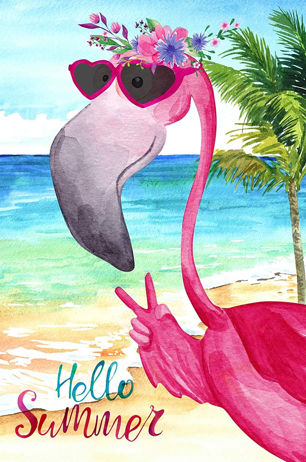 Hello Summer Flamingo with Sunglasses House Flag Summer Beach Seaside ...