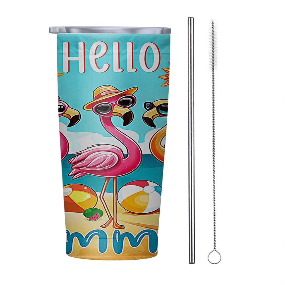 Hello Summer Flamingos 20oz Tumbler, Insulated Stainless Steel Water ...
