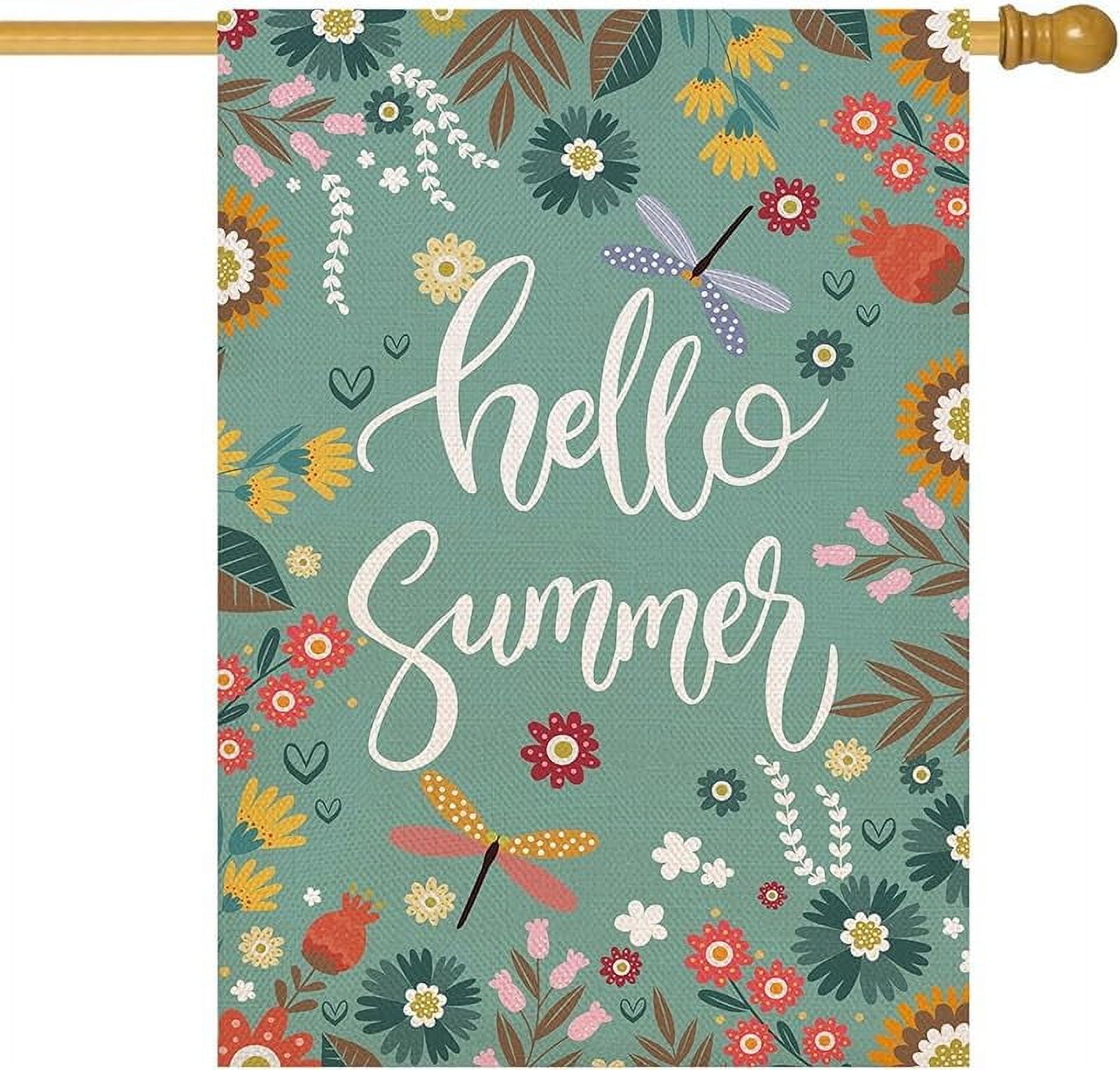 Hello Summer Floral House Flag Spring Boho Flower Plants Outside Double ...