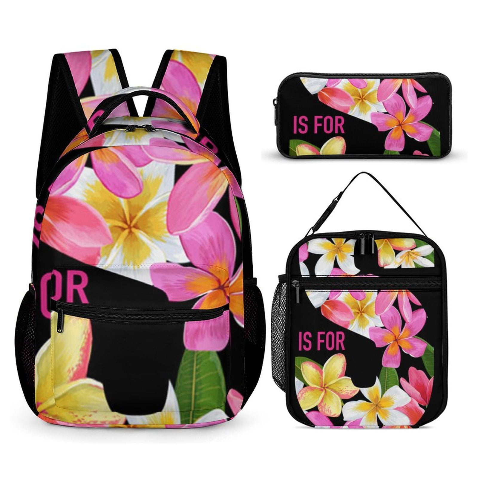 Hello Summer Floral Poster with Plumeria Flowers 3 Piece Backpack Set ...