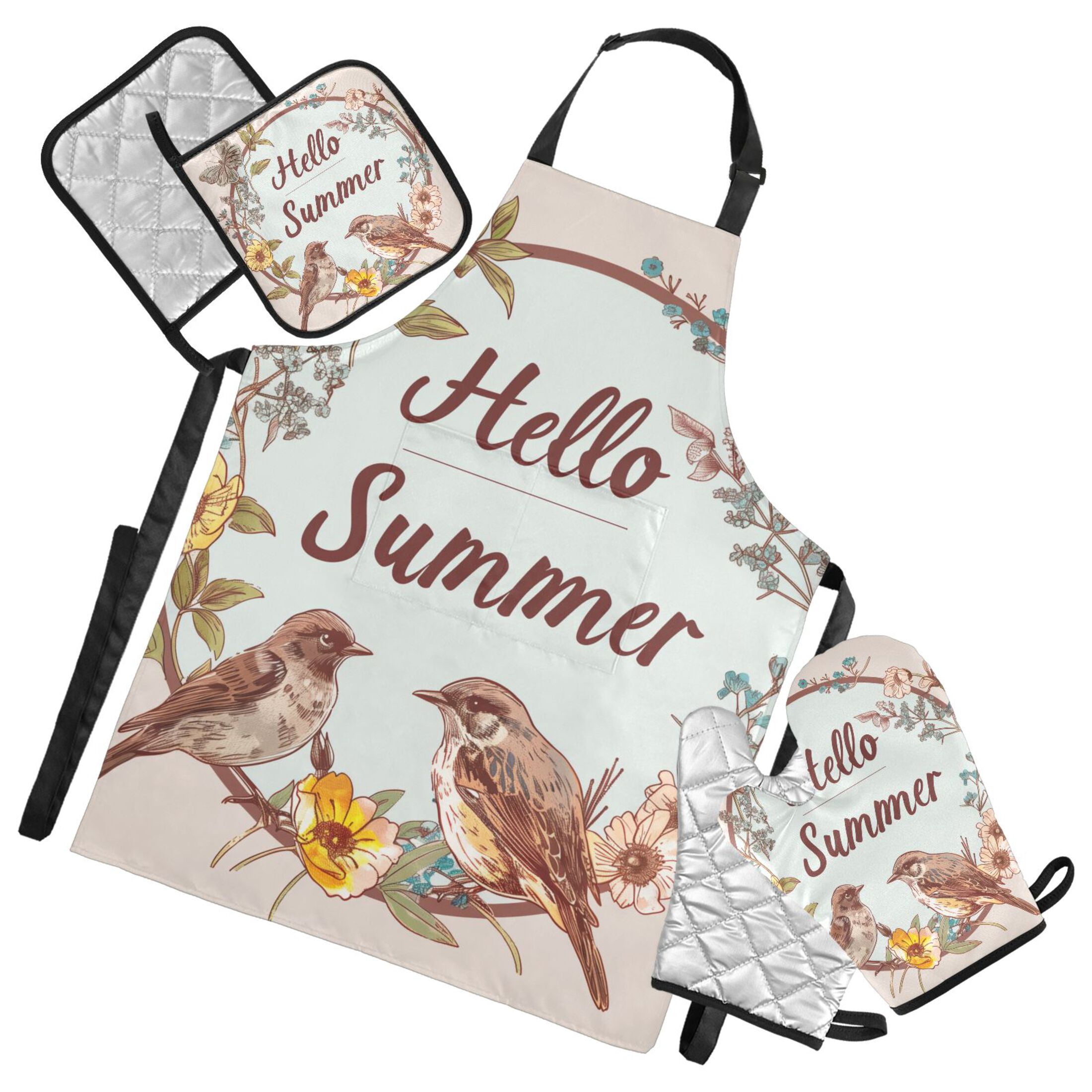Hello Summer Flower Bird Butterfly 5 Pcs Kitchen Set Heat Resistant ...