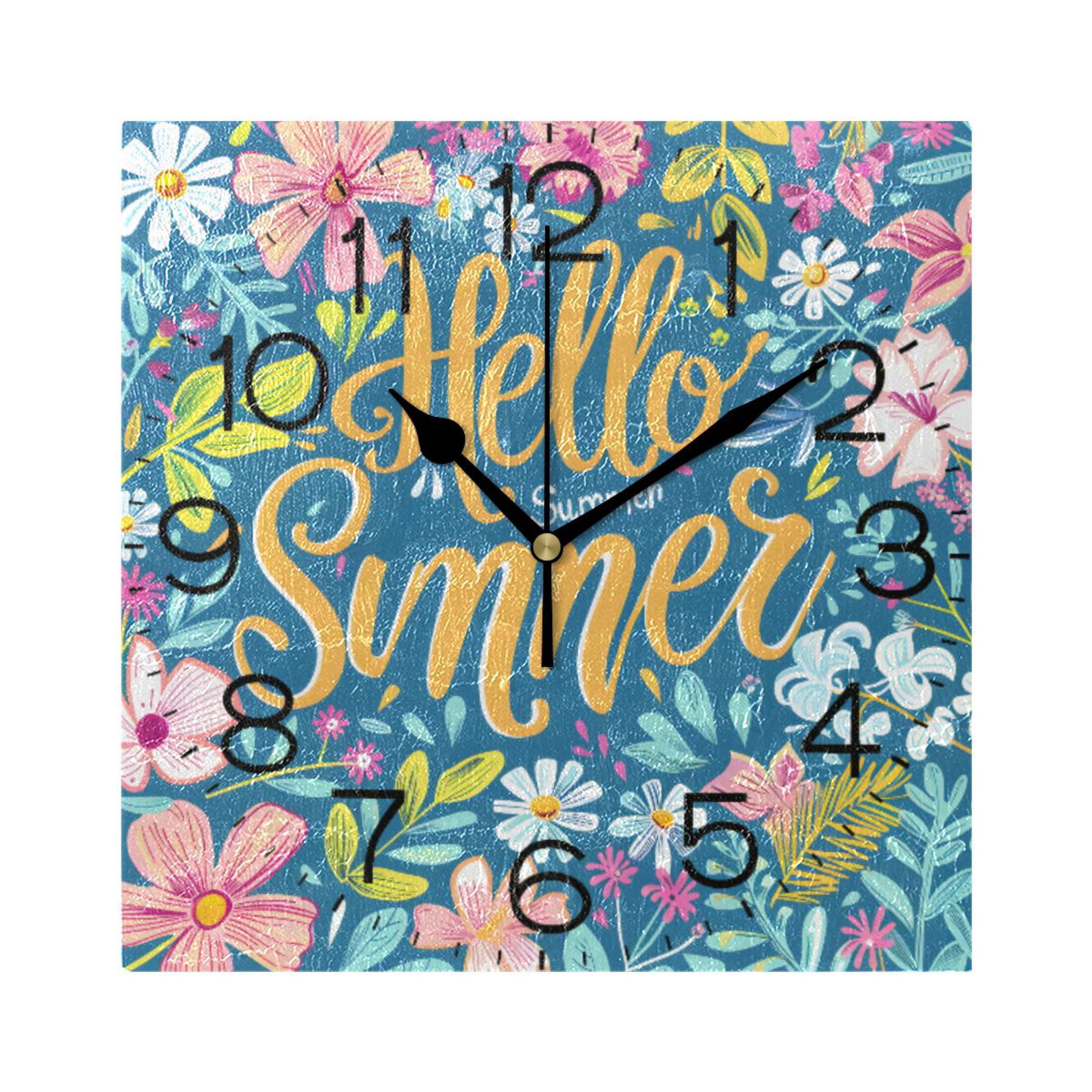 Hello Summer Flower Wall Clock 7.78" Non-Ticking Silent Battery ...