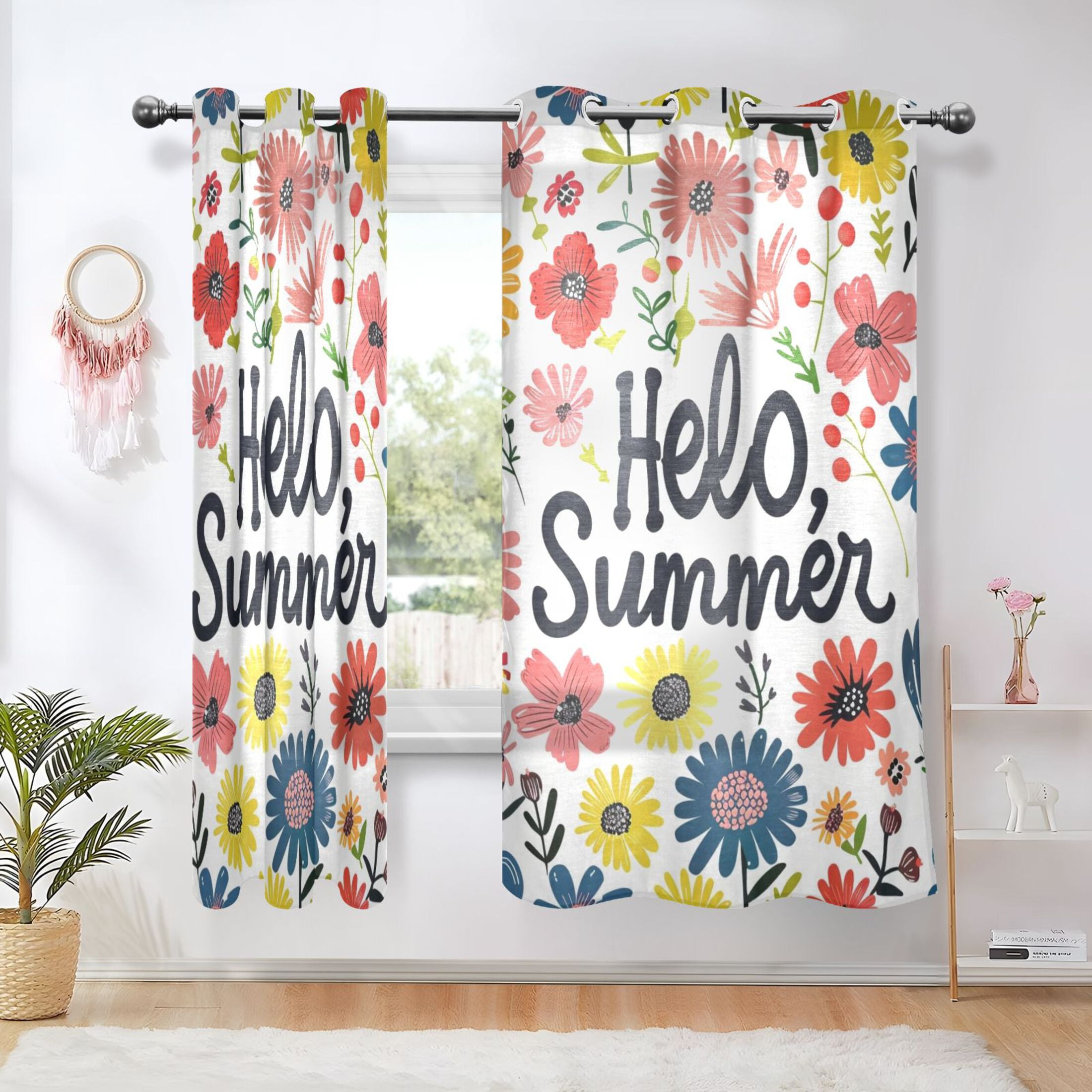 Hello Summer Flowers Sheer Curtains 2 Panels Set Grommet Drapes for ...