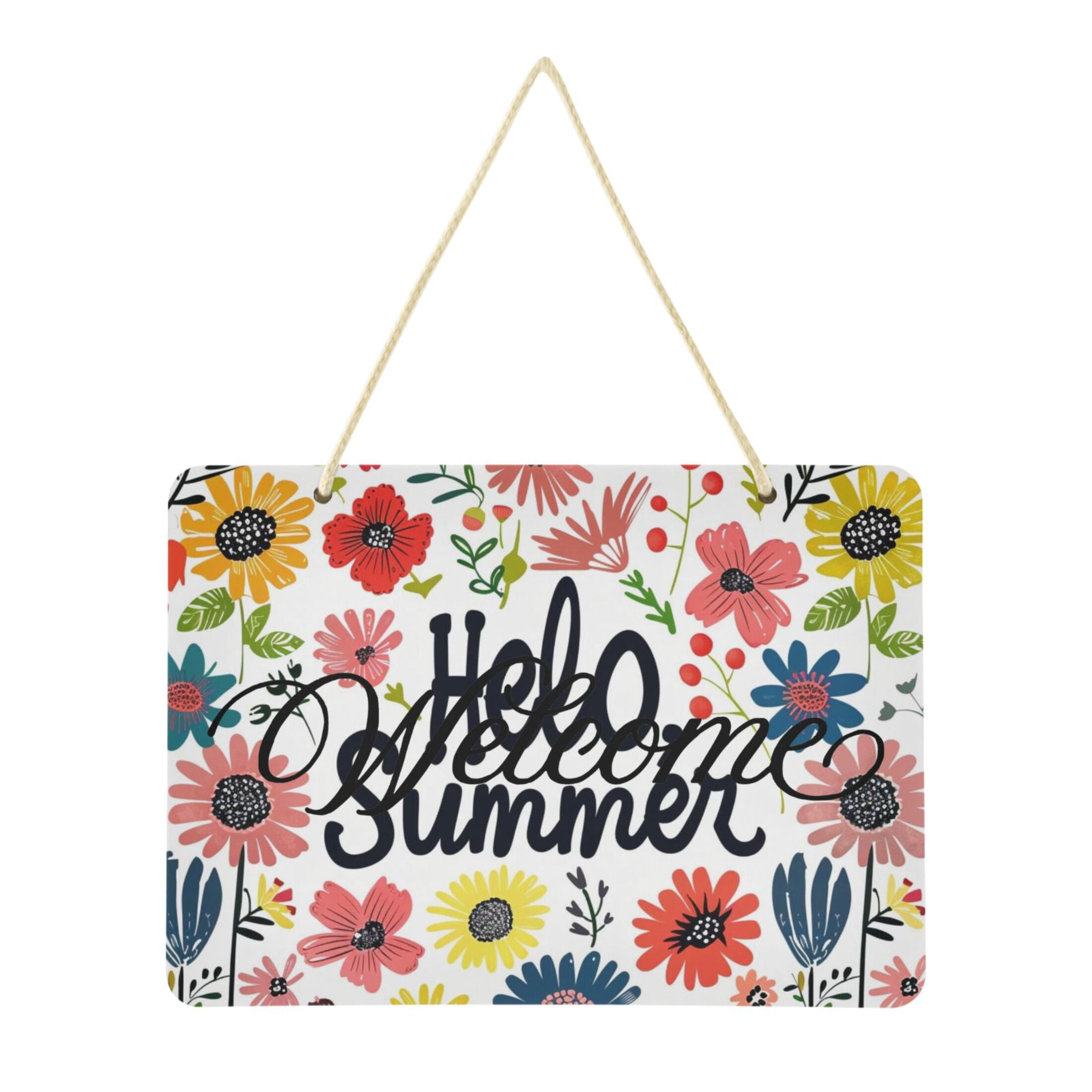 Hello Summer Flowers Welcome Sign Front Door PVC 14x10 inch Hanger ...