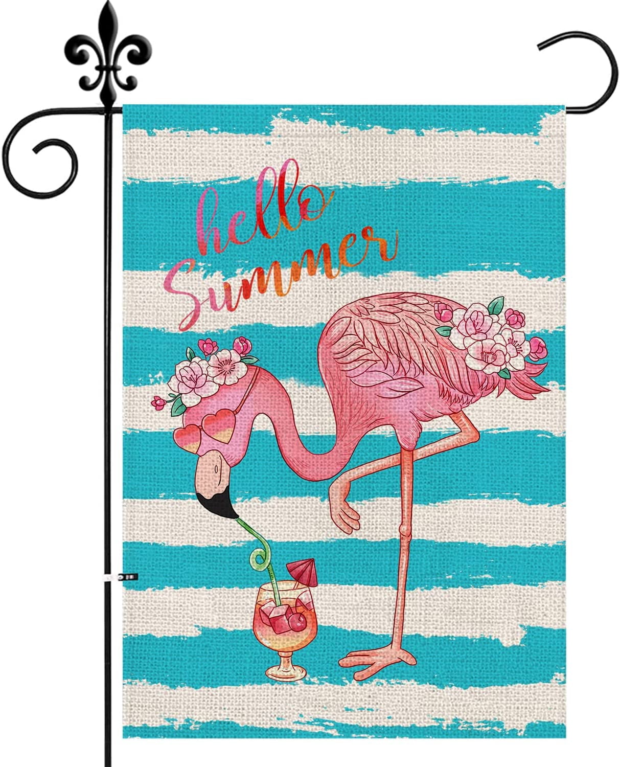 Hello Summer Funny Flamingo Garden Flag Double Sided Vertical Burlap ...
