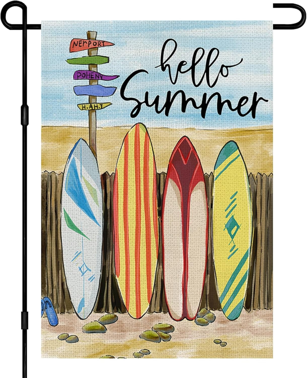 Hello Summer Garden Flag 12x18 Inch Double Sided Burlap, Surfboard ...