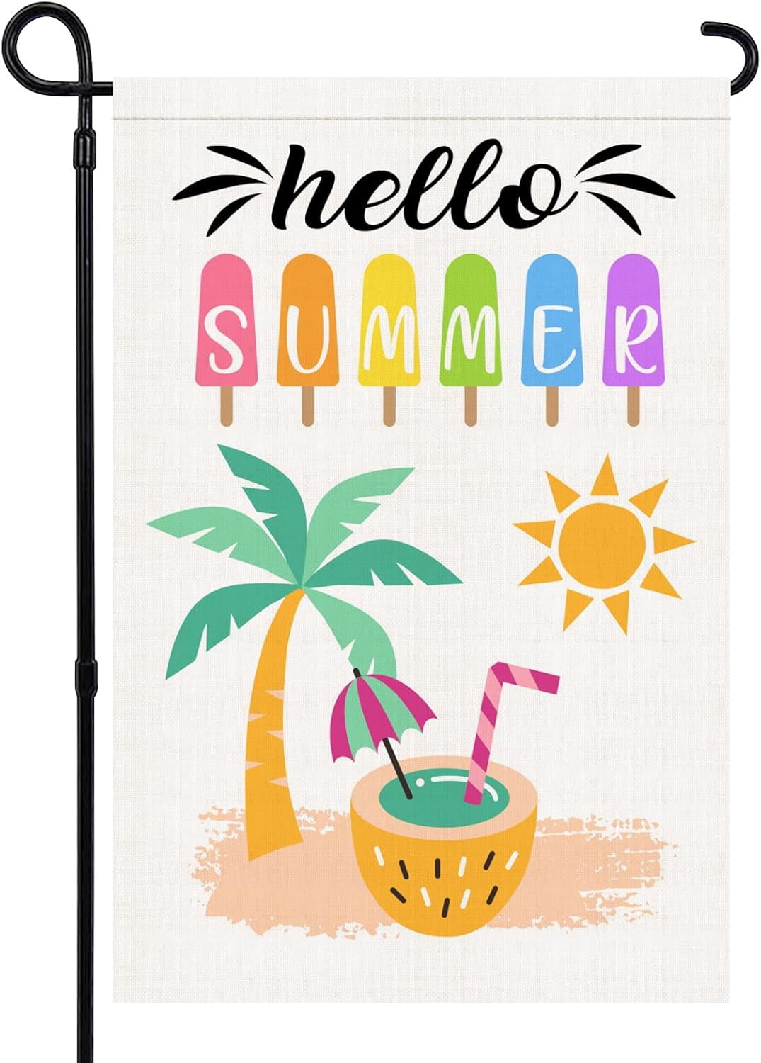 Hello Summer Garden Flag 28×40 Inch Double Sided Ice Cream Sun Coco ...