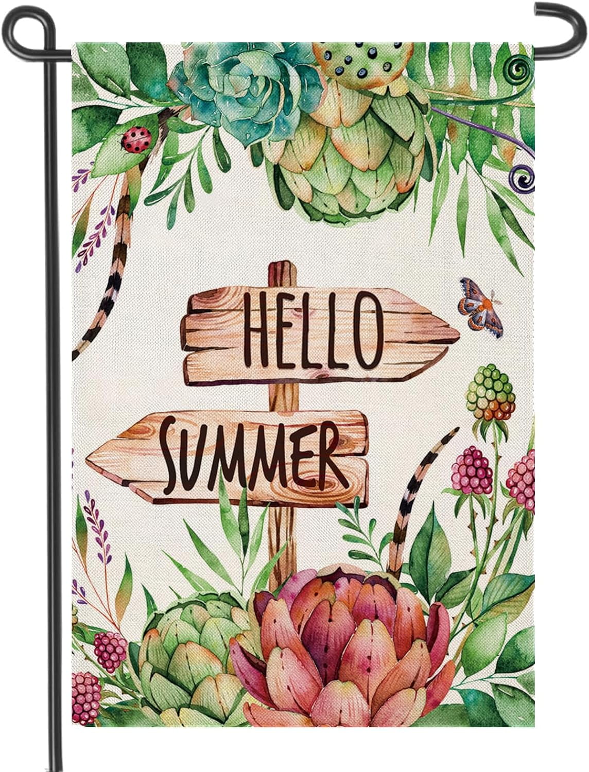 Hello Summer Garden Flag Double Sided, Seasonal Watercolor Succulents ...