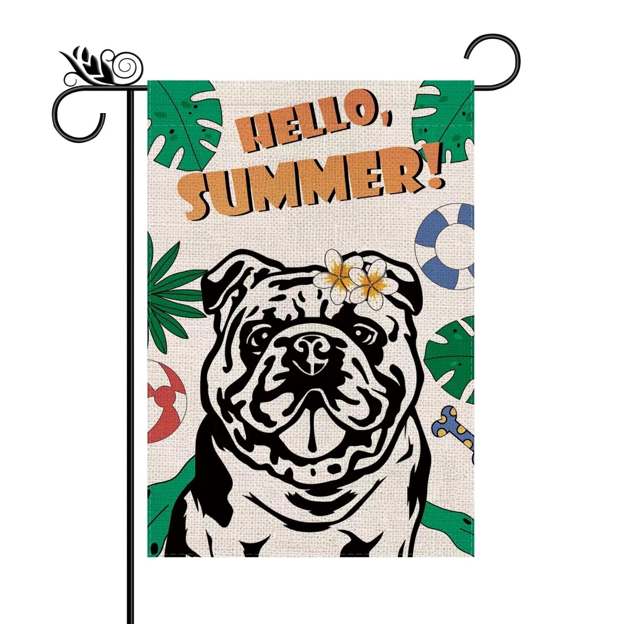 Hello Summer Garden Flag English Bulldog Vertical Double Sided Dog ...