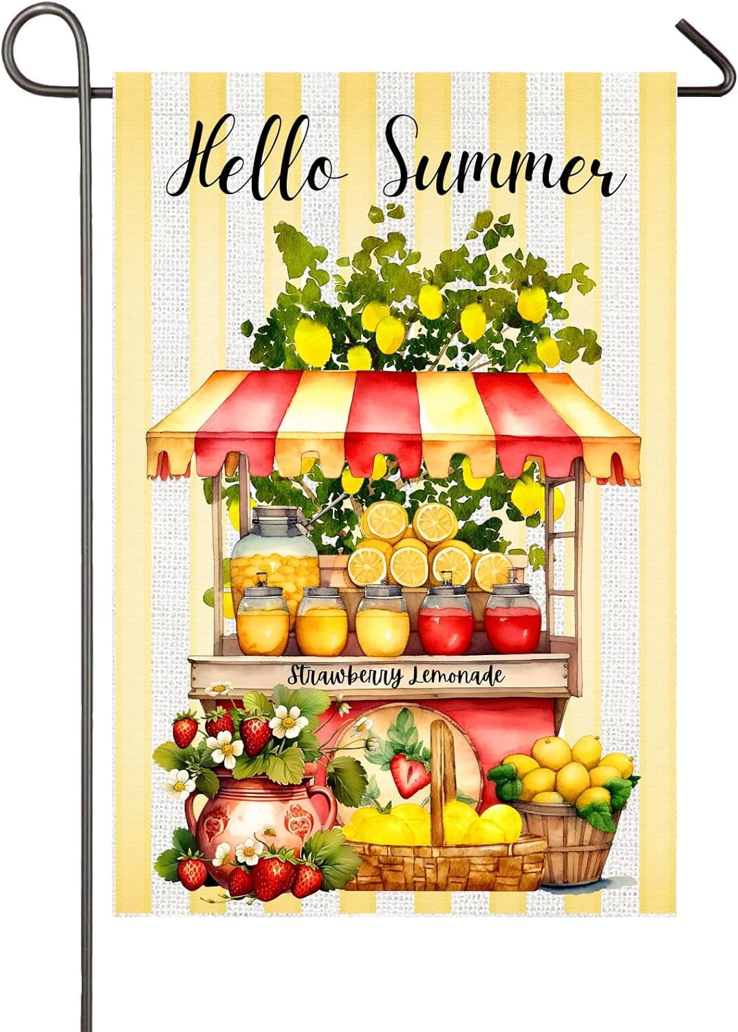 Hello Summer Garden Flag Strawberry Lemonade Stand Decorations Double ...