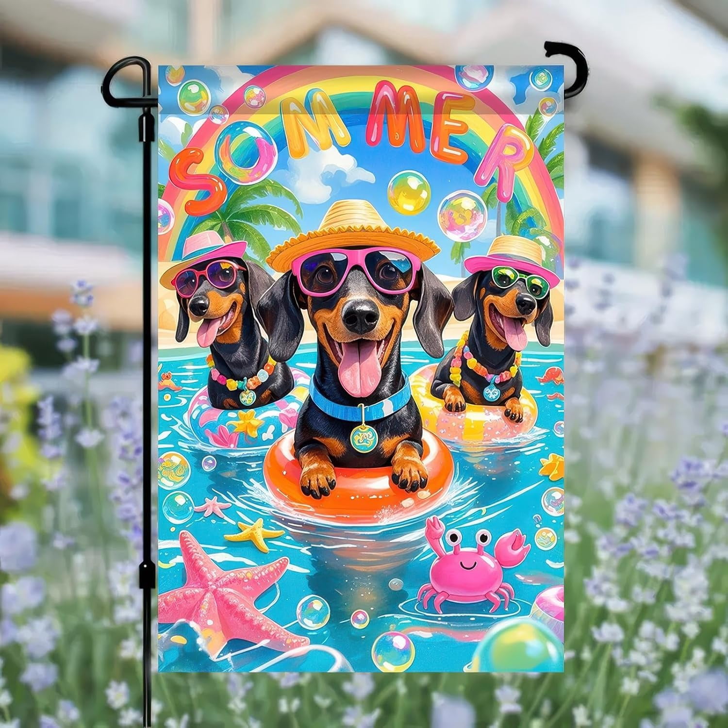 Hello Summer Garden Flags Beach Dachshund Garden Flag for Outside Dog ...
