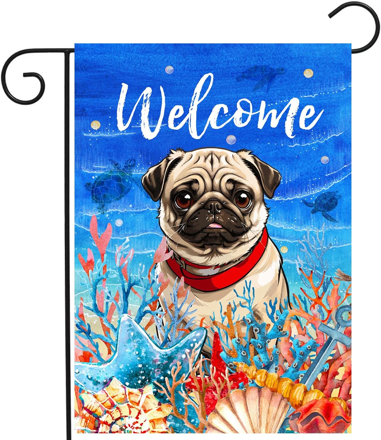 Hello Summer Garden Flags Beach Pug Garden Flag for Outside Dog Pool ...