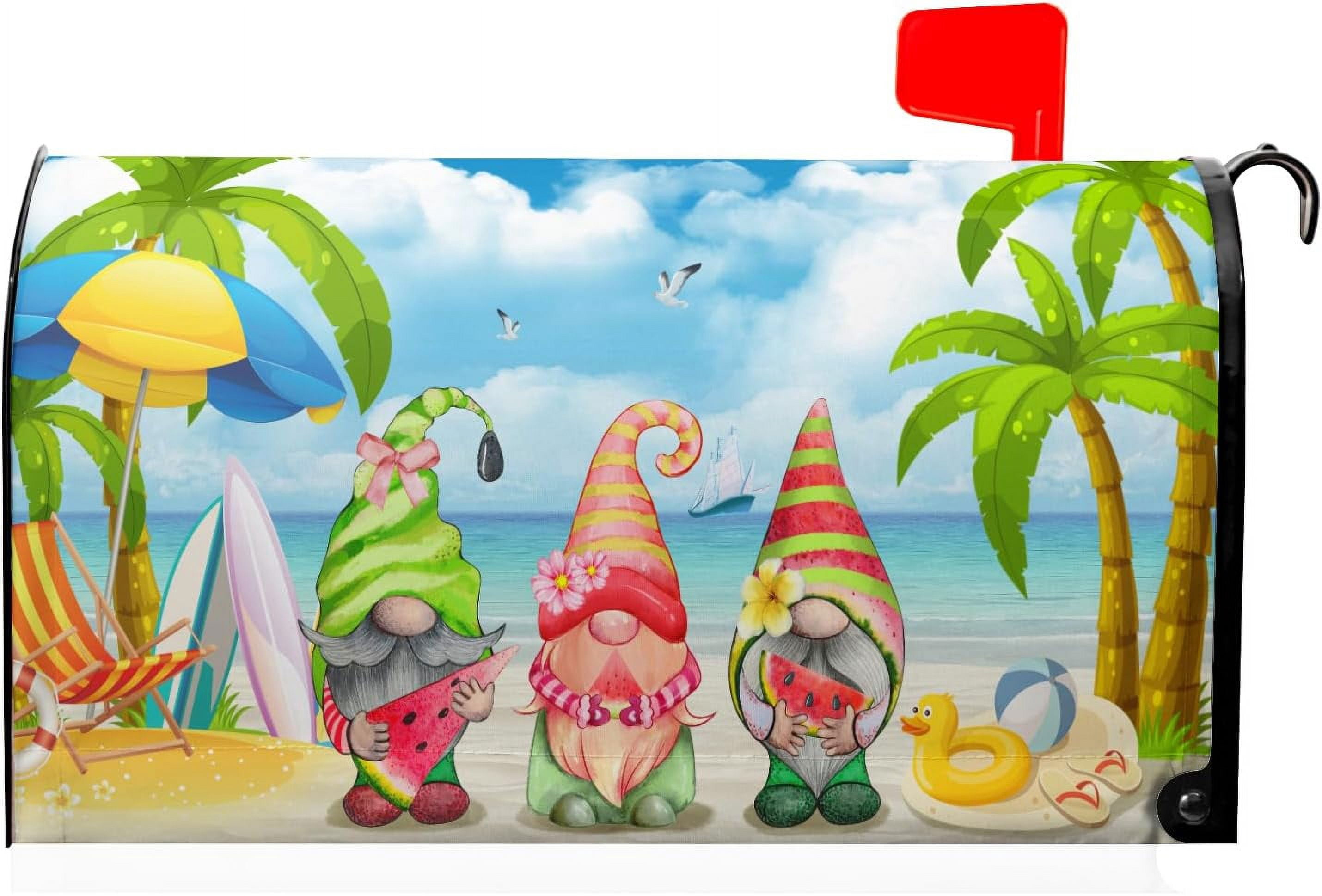 Hello Summer Gnomes Mailbox Cover Magnetic Large Size 25.5 x 21 Inch ...