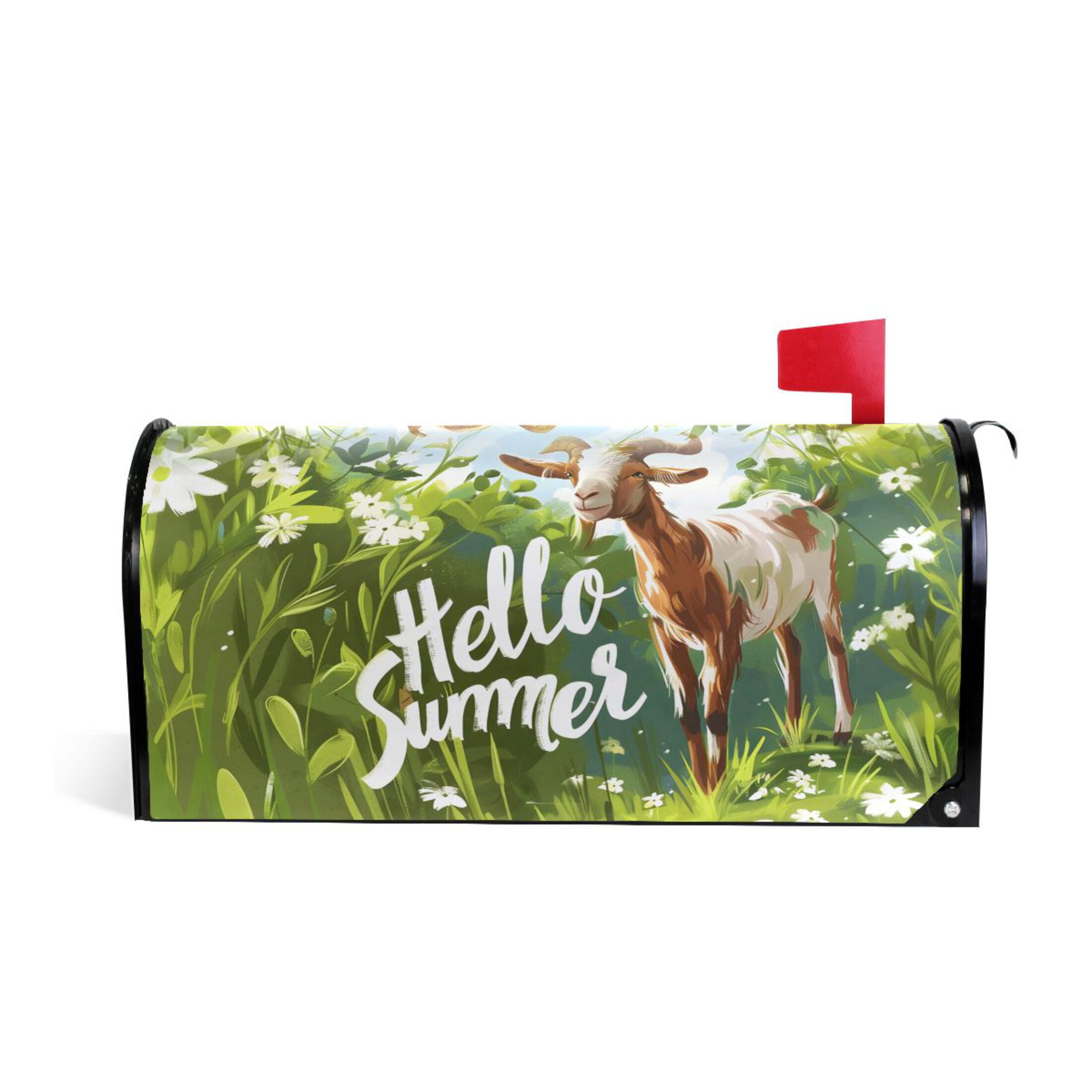 Hello Summer Goat Mailbox Covers Magnetic Post Box Cover Wraps Standard ...