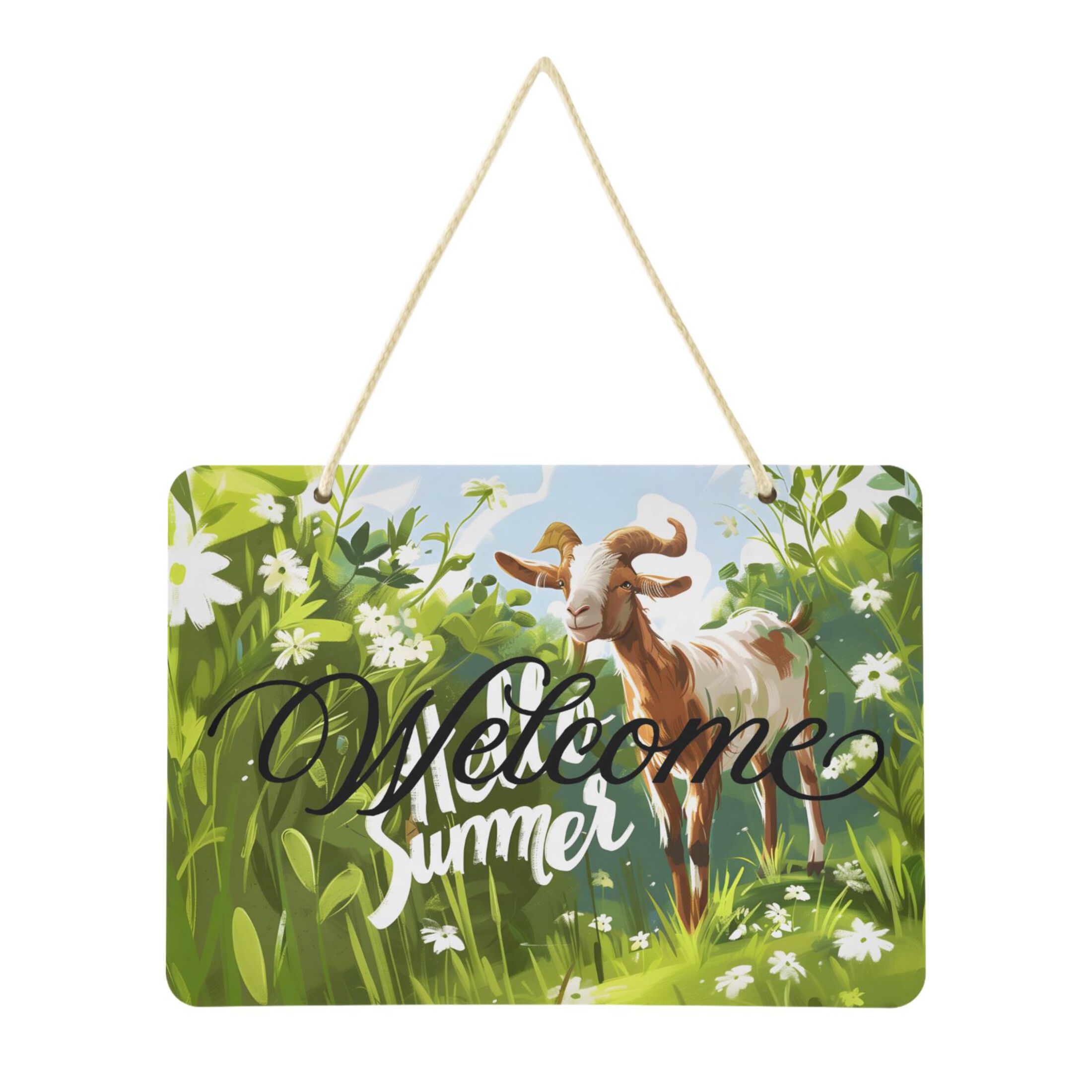 Hello Summer Goat Welcome Sign Front Door PVC 14x10 inch Hanger Hello ...