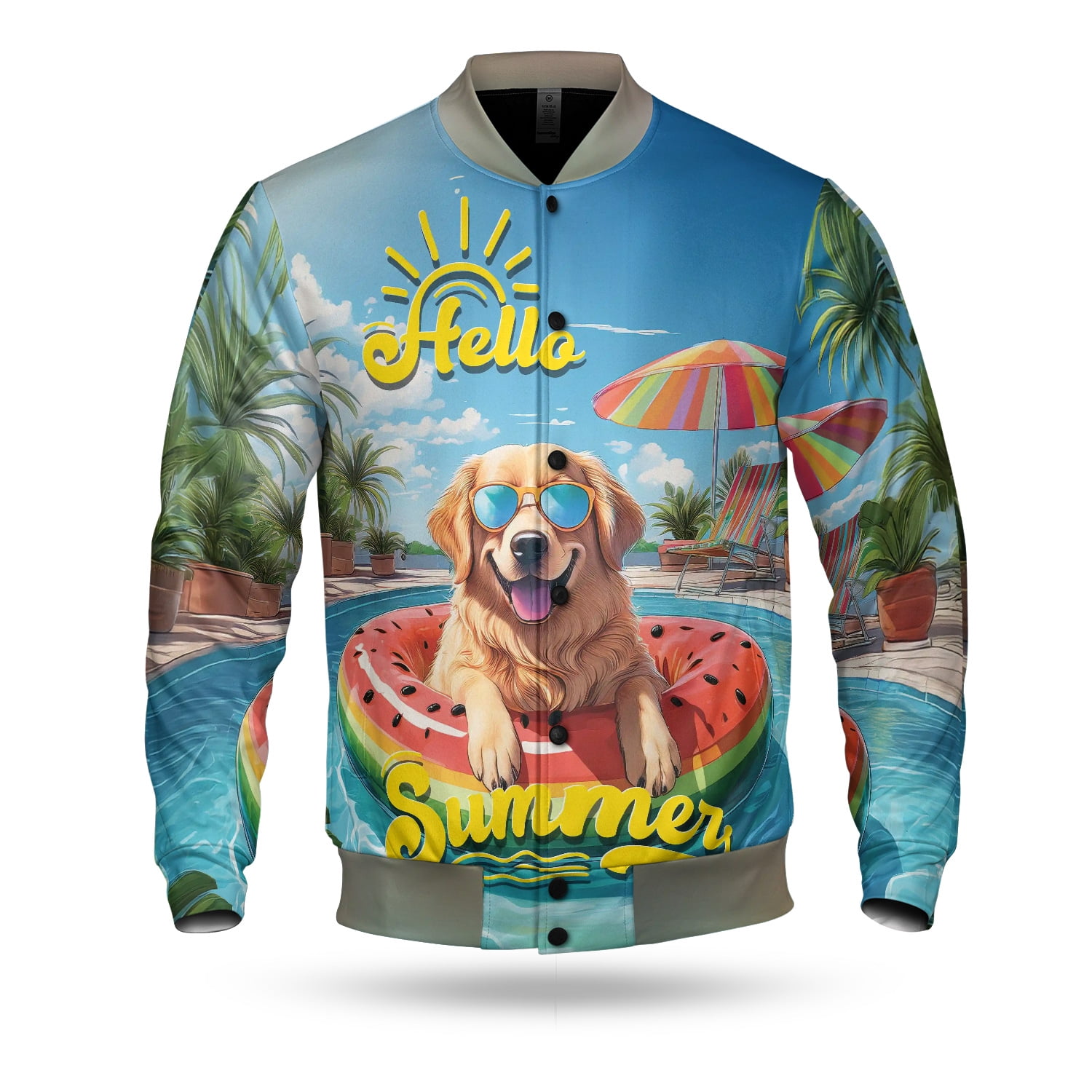 Hello Summer Golden Retriever Pool Day on Watermelon Float All Over ...