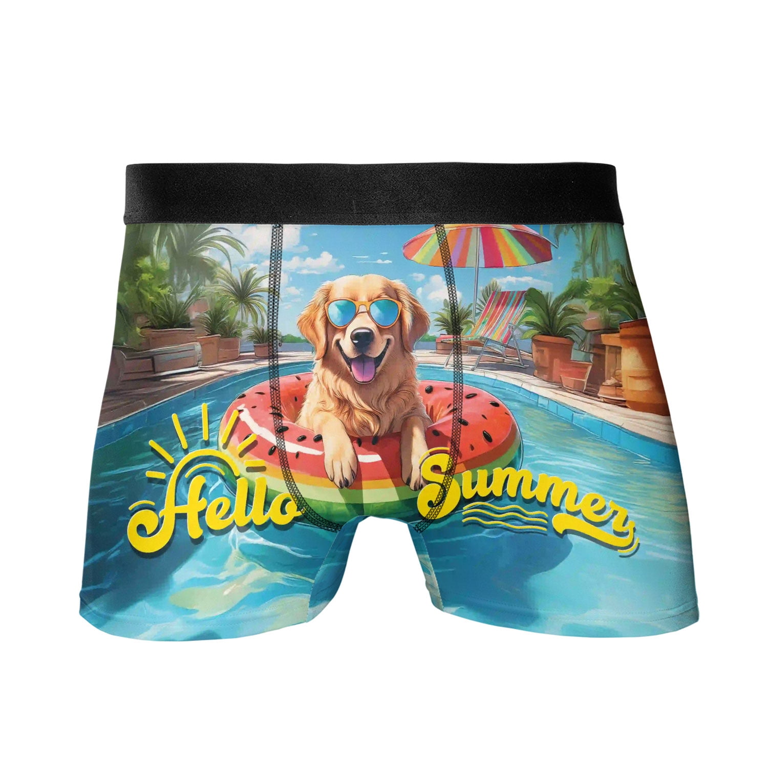 Hello Summer Golden Retriever Pool Day on Watermelon Float All Over ...