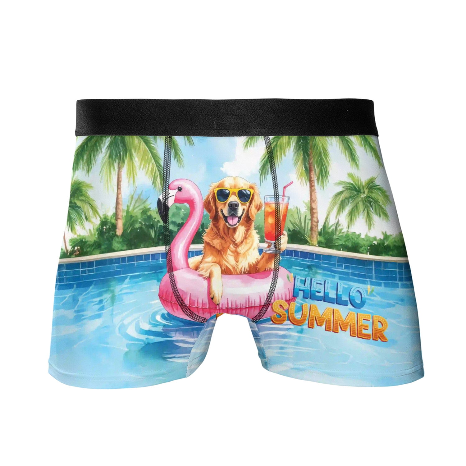 Hello Summer Golden Retriever at Swimming Pool Flamingo Swim Ring All ...