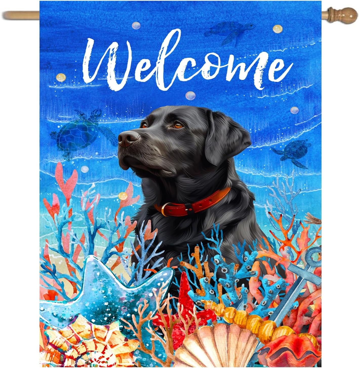 Hello Summer House Flags 28x40 Double Sided Beach Black Lab Garden Flag ...