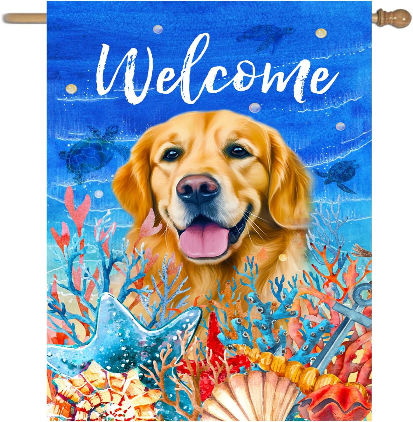 Hello Summer House Flags 28x40 Double Sided Beach Chocolate Lab Garden ...