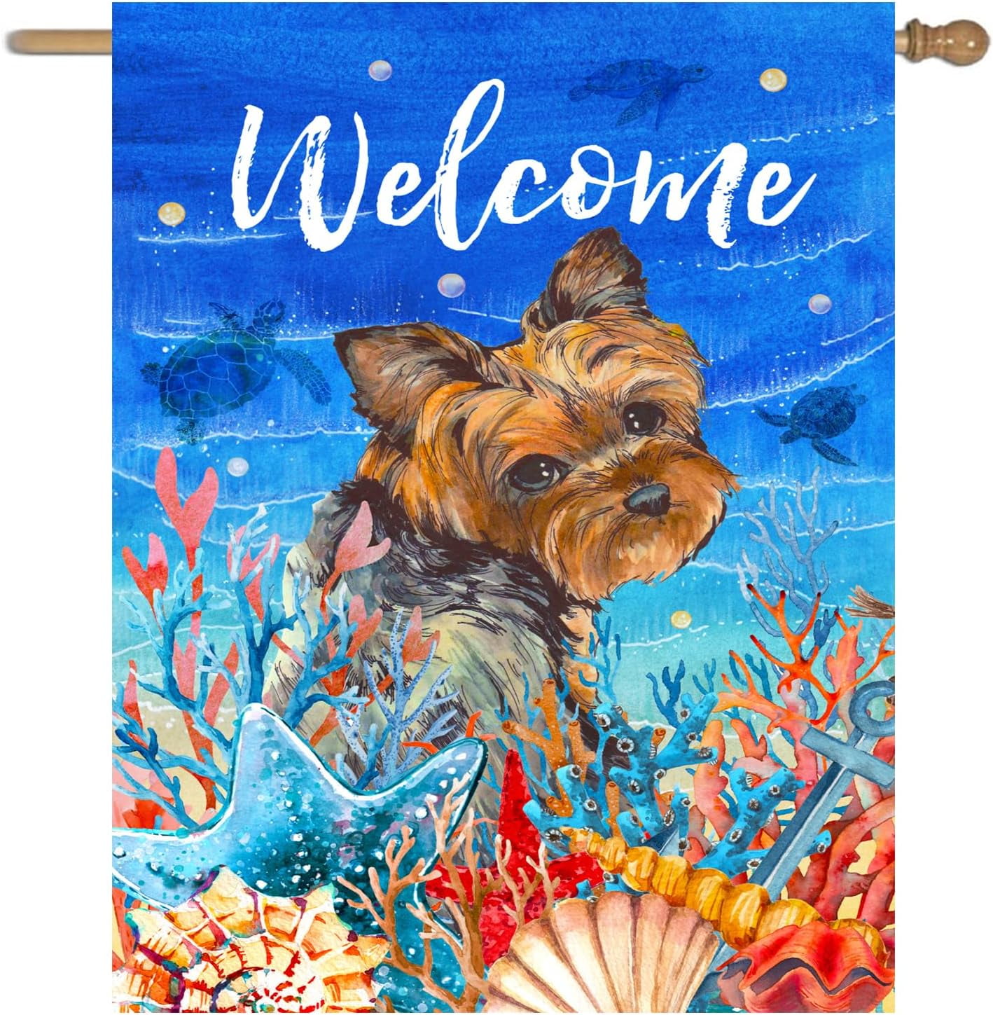 Hello Summer House Flags Double Sided Beach Yorkie Garden Flag for ...