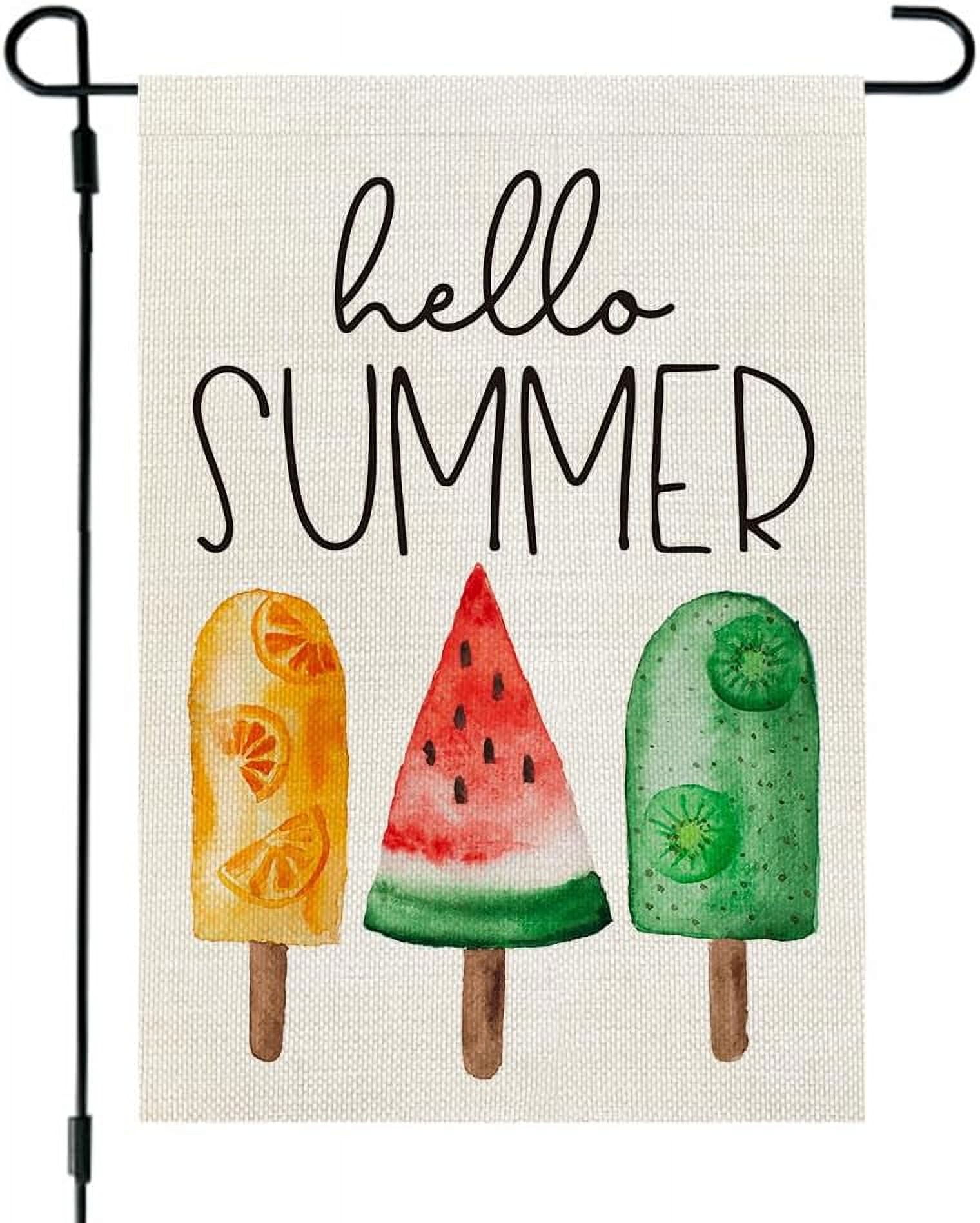 Hello Summer Ice Cream Garden Flag 12×18 Inch Double Sided for outside ...
