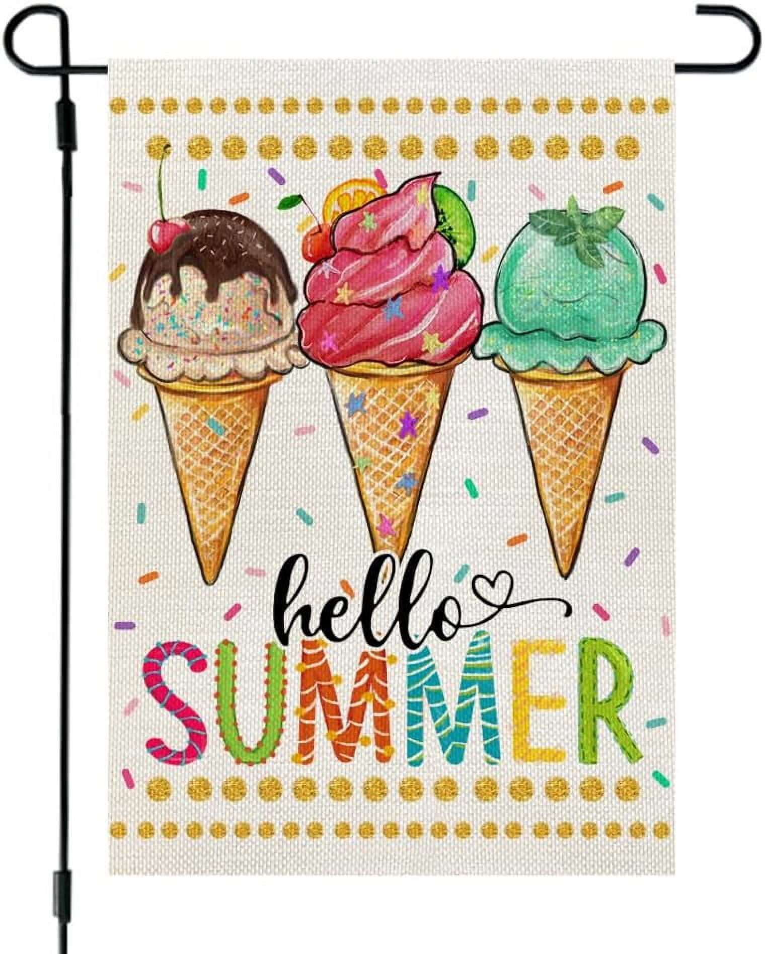 Hello Summer Ice Cream Garden Flag Double Sided Small Holiday Flag for ...