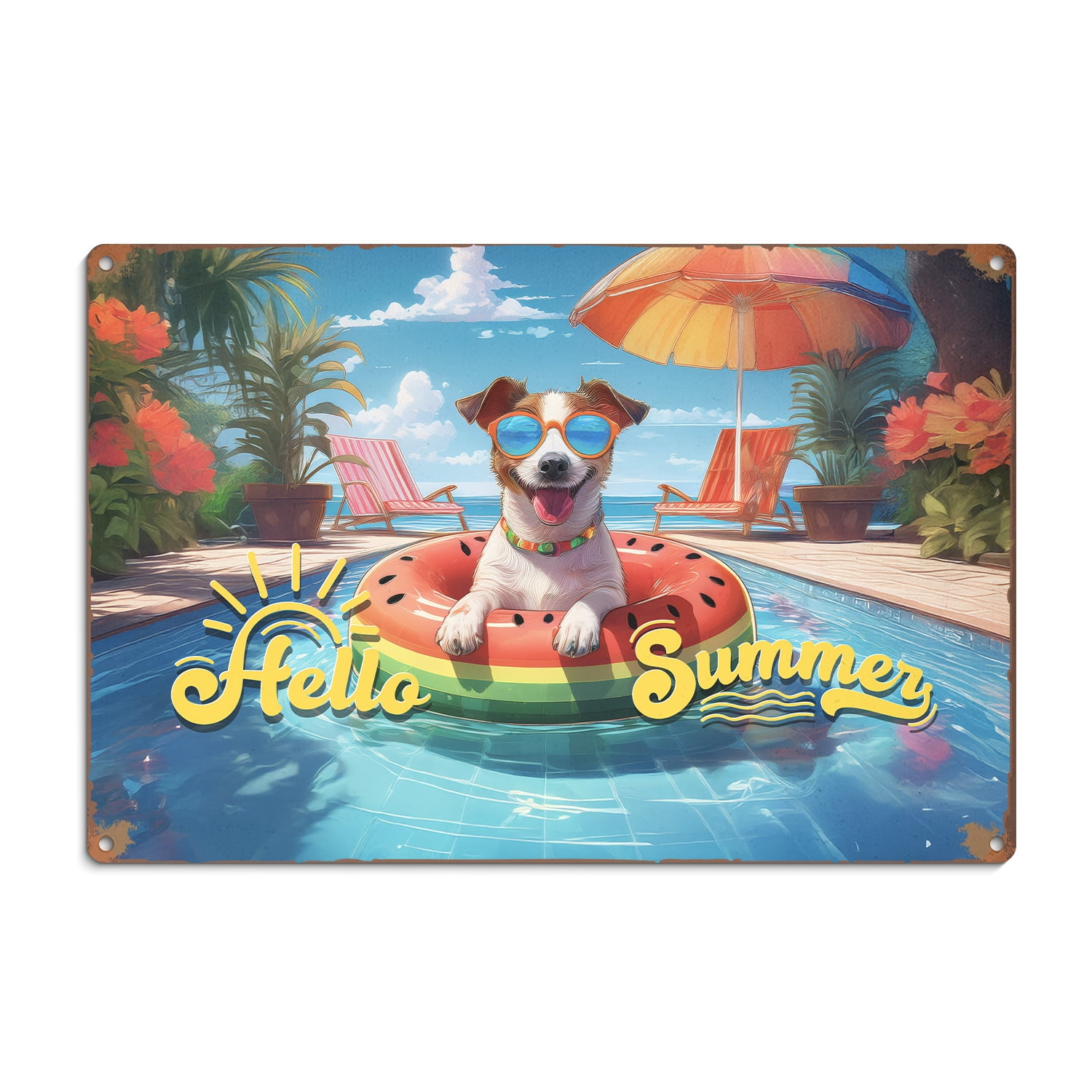 Hello Summer Jack Russell Terrier Pool Day on Watermelon Float ...