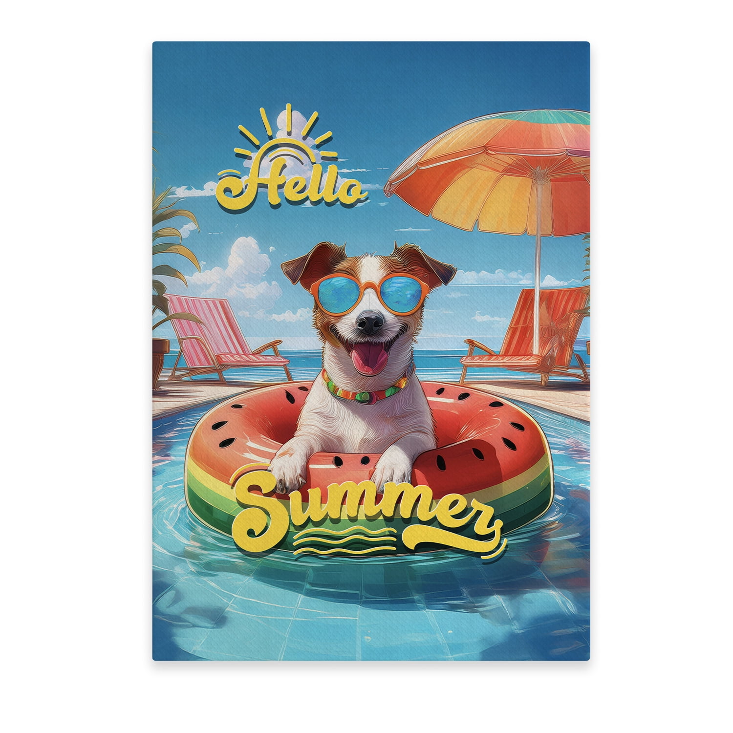 Hello Summer Jack Russell Terrier Pool Day on Watermelon Float Vertical ...