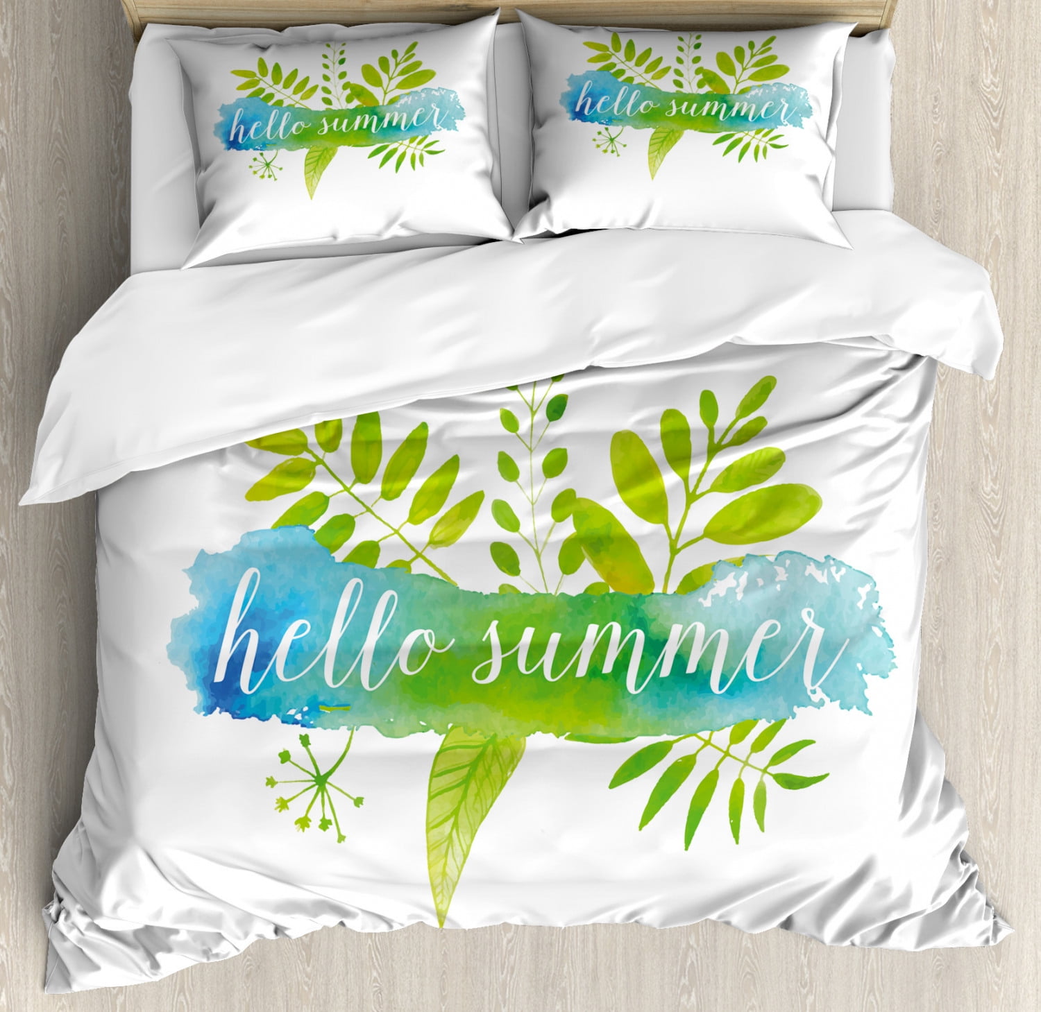 Hello Summer King Size Duvet Cover Set, Verdant Foliage Detailed Images ...