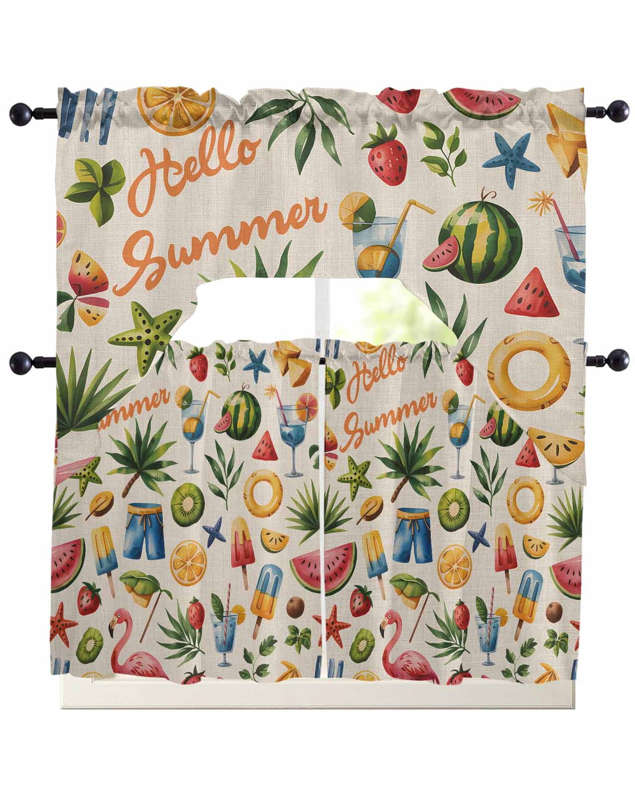 Hello Summer Kitchen Curtains Sets 36 Inch Length with Valance ...