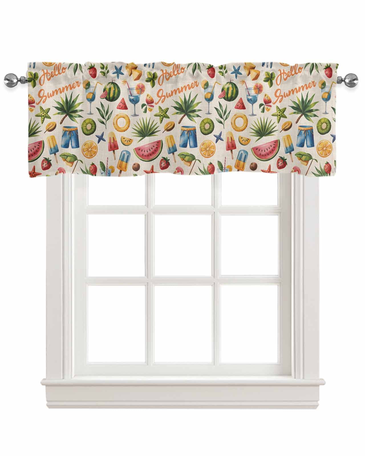 Hello Summer Kitchen Valances for Windows Farmhouse Linen Window ...