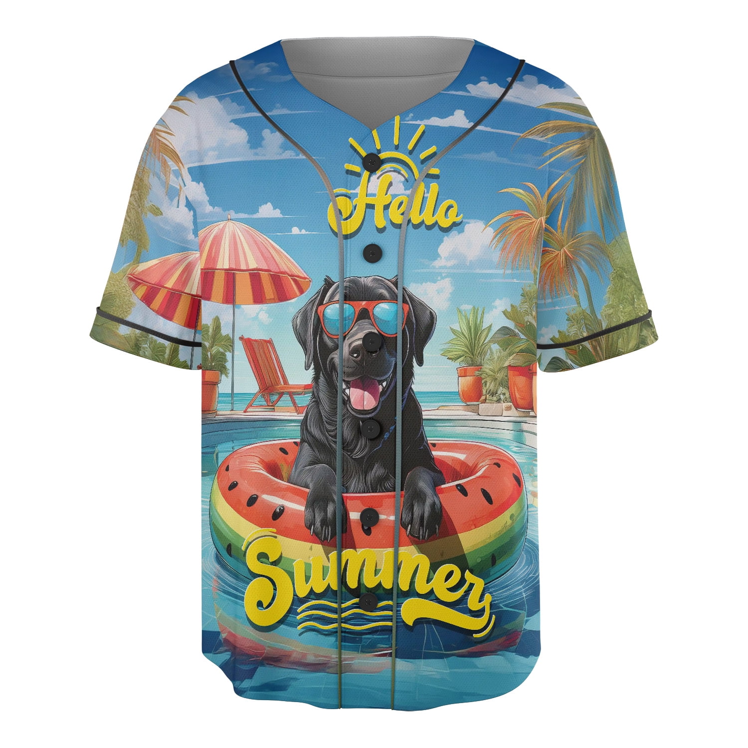 Hello Summer Labrador Retriever Pool Day on Watermelon Float All Over ...
