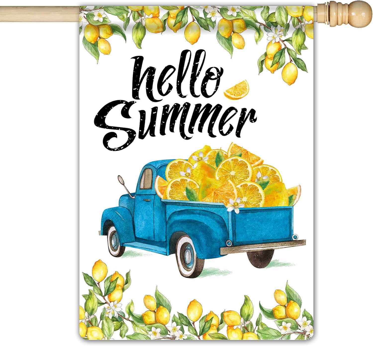 Hello Summer Large Garden Flag 28 x 40 Inch Double Sided Lemon Truck ...