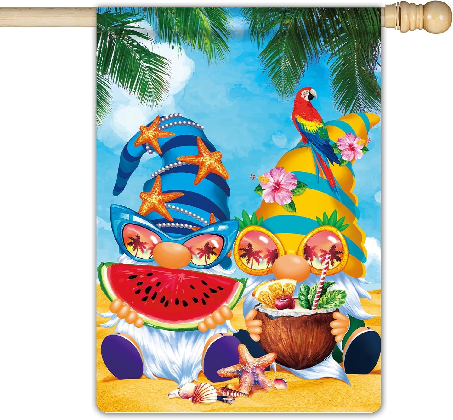 Hello Summer Large Garden Flag Two Gnomes 28 x 40 Inch Double Sided ...