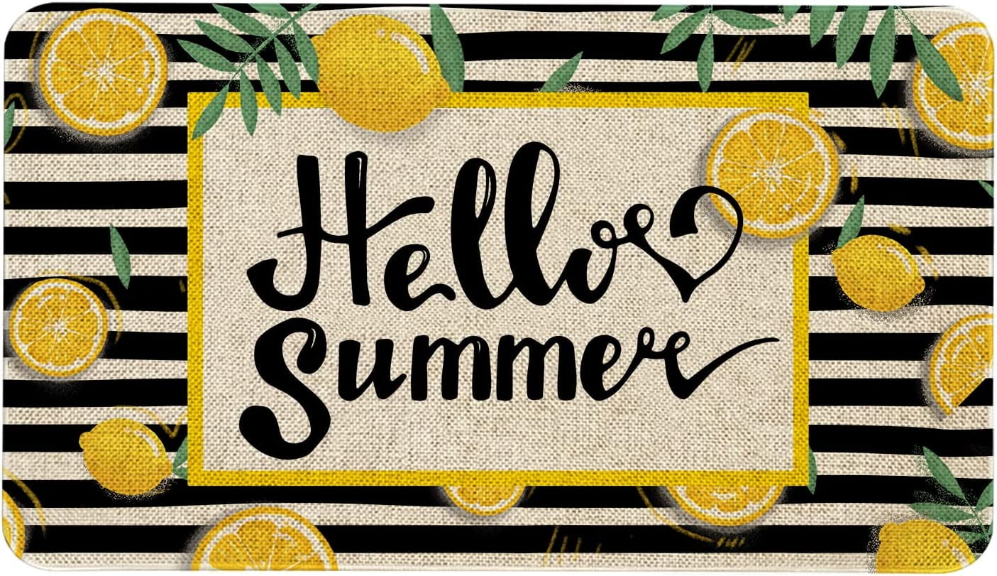 Hello Summer Lemon Door Mat, Anti-Slip Welcome Black Texture Creative ...