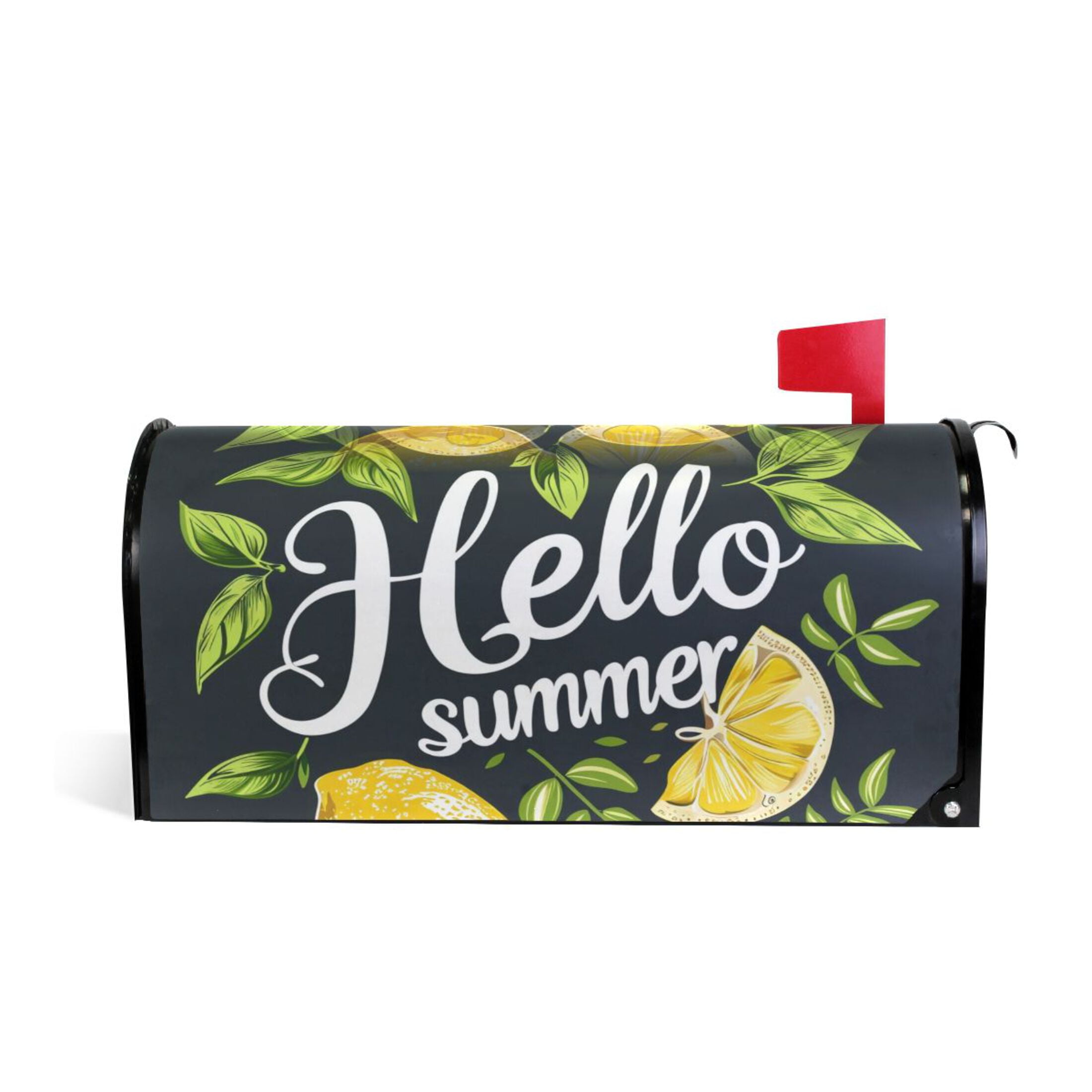 Hello Summer Lemon Leaf Magnetic Mailbox Covers 21" X 18" Post Letter Box Wraps Waterproof ...
