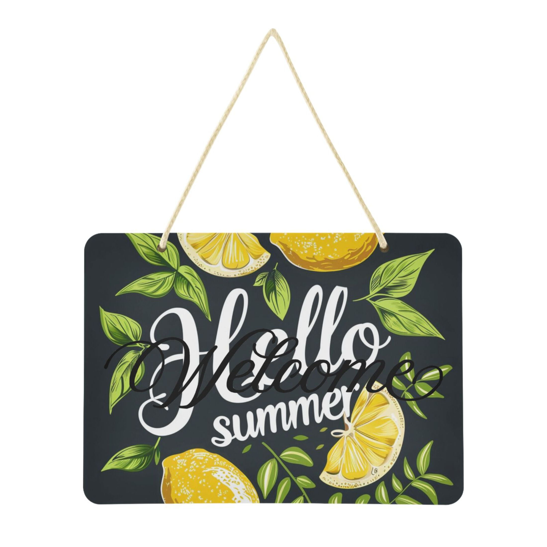 Hello Summer Lemon Leaf Welcome Sign Front Door PVC 14x10 inch Hanger ...